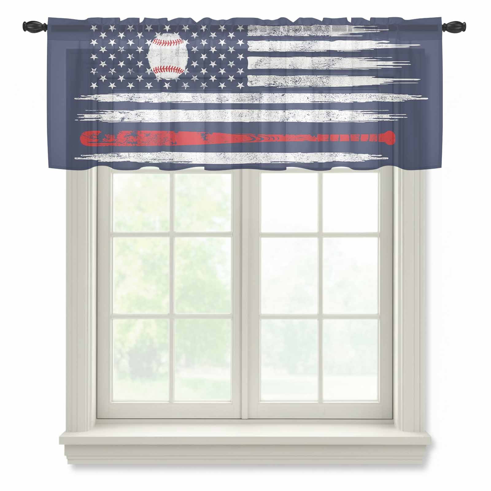 Baseball USA Flag Sheer Valances for Windows, Distressed Vintage Red ...