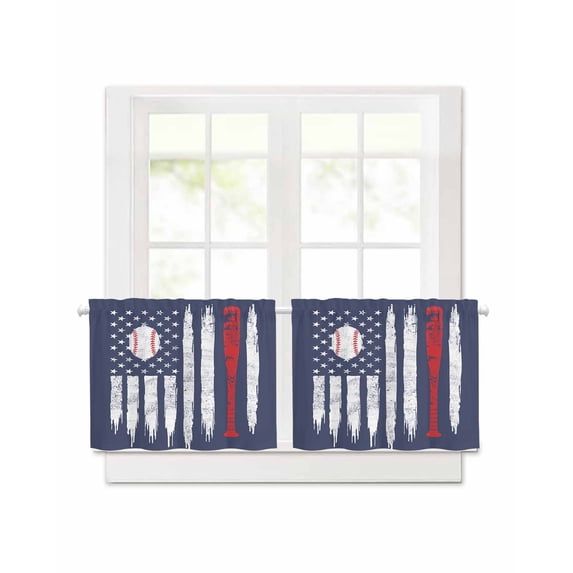 Baseball USA Flag Short Blackout Curtains 24 Inch Long Distressed ...