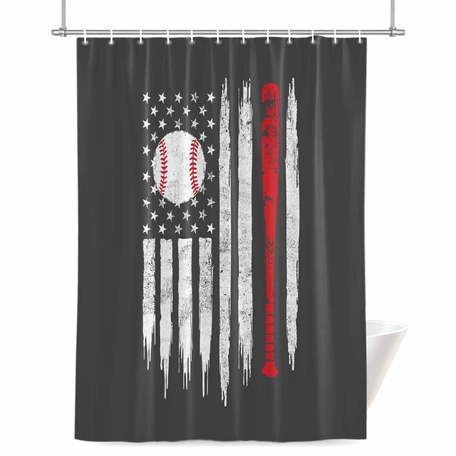 Baseball USA Flag Shower Curtains for Bathroom, Distressed Vintage Red ...