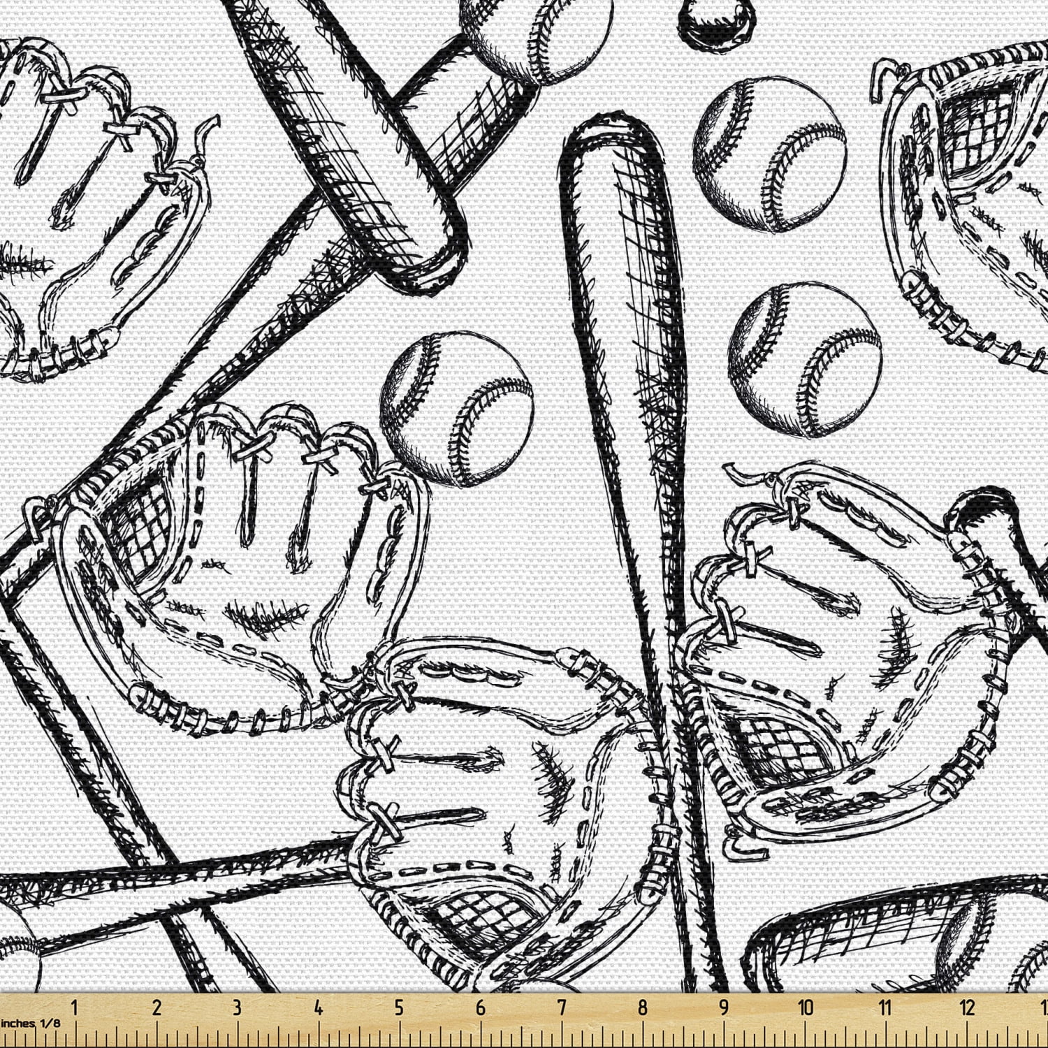 Baseball Upholstery Fabric by the Yard, Sketch Style Monochrome ...