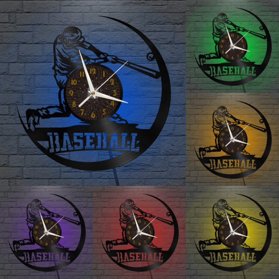 Baseball Vinyl Wall Clock, Vinyl Record Clock Wall Art Silent & Non ...