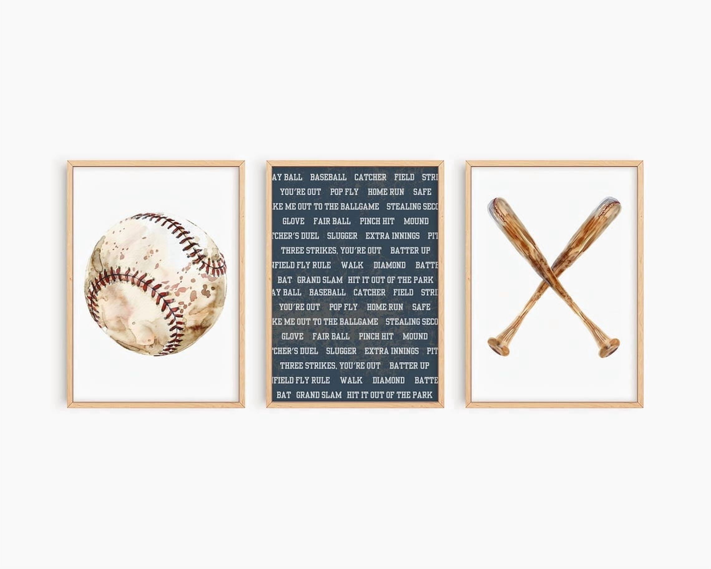 Baseball Wall Art Set Boy'S Room Poster Neutral Baseball Room Decor ...