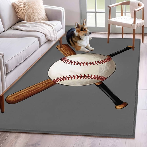 Baseball Washable Area Rug 3x5 Sports Gray Background Cartoon Low ...