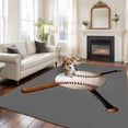 Baseball Washable Area Rug 5x8 Sports Gray Background Cartoon Low ...