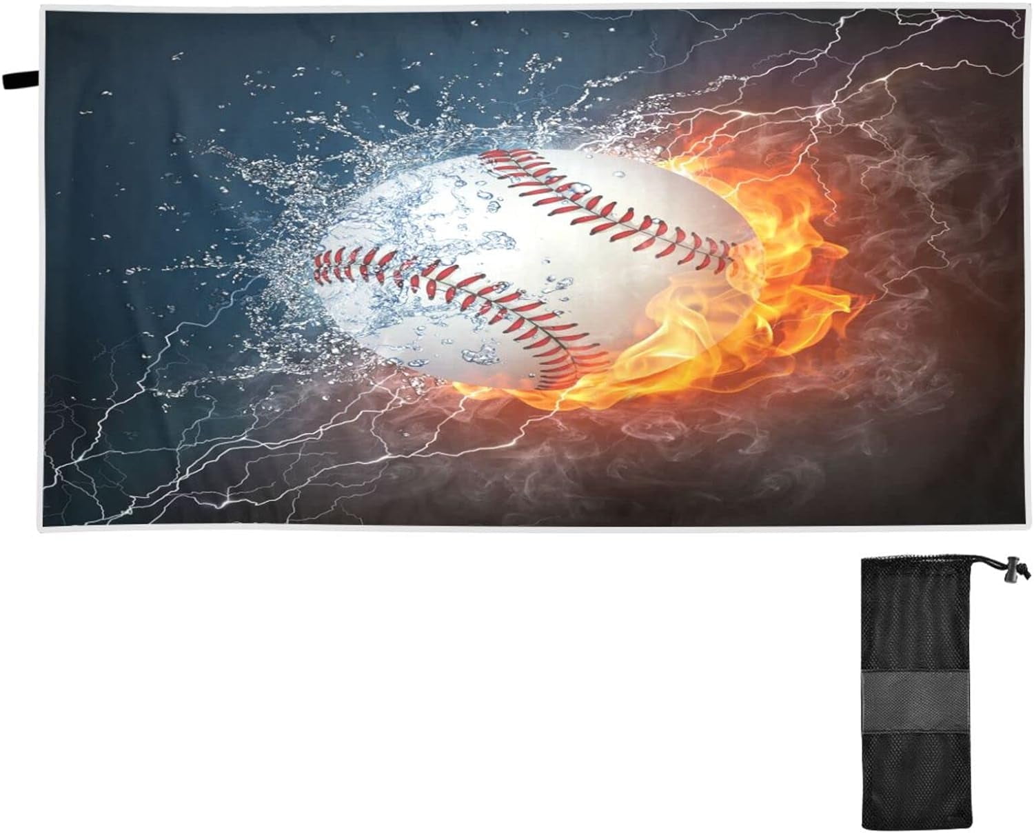 Baseball Water Fire Beach Towel - Lightweight Compact Oversized Travel ...