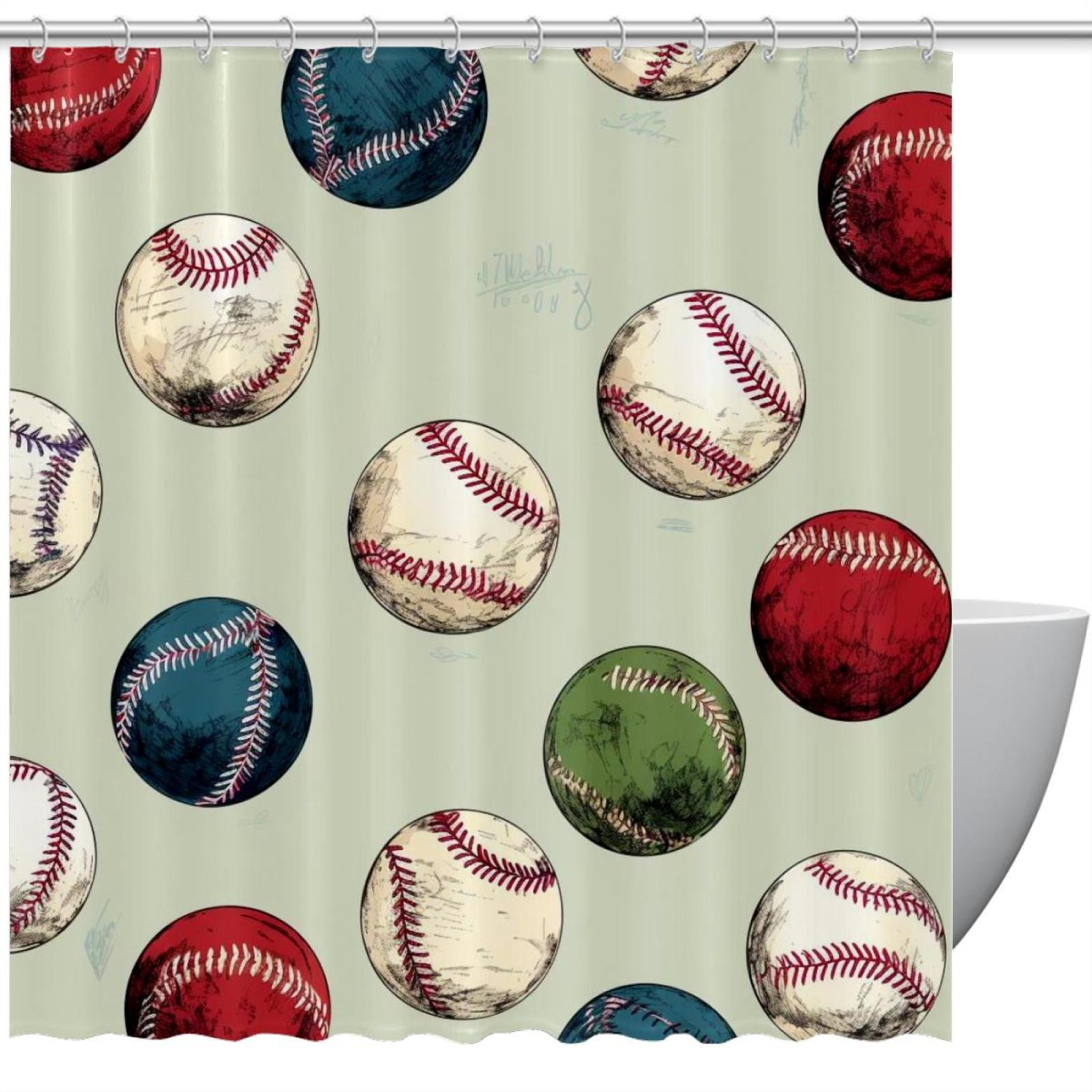 Baseball Waterproof Bathroom Curtain Set with Hooks - Printed Shower ...