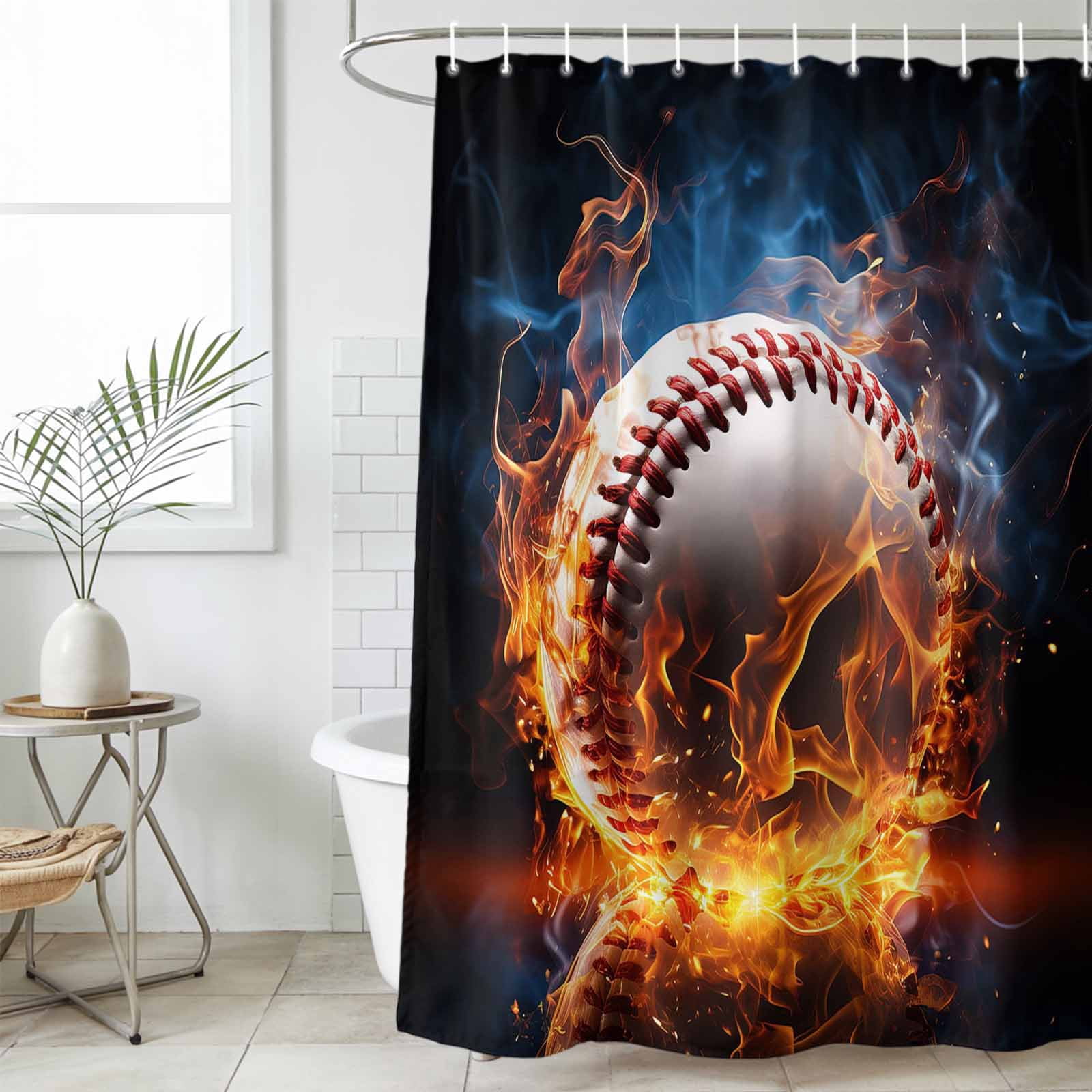 Baseball,Waterproof Fabric Shower Curtain,Sports Theme Gradient Orange ...