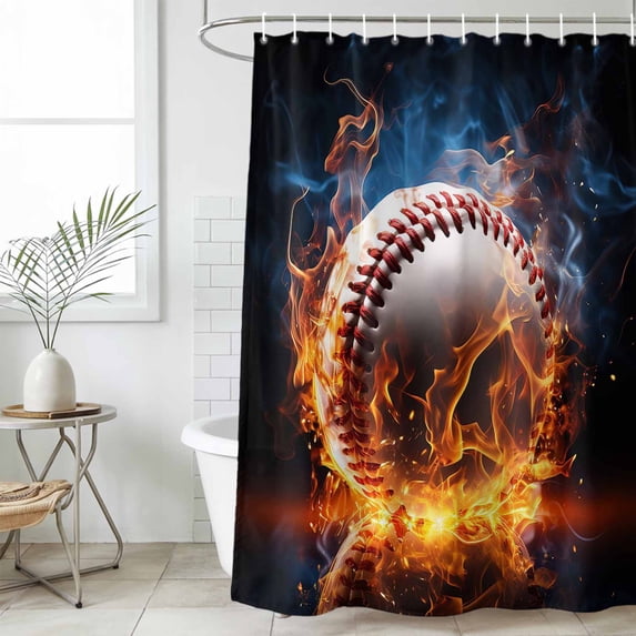 Baseball,Waterproof Fabric Shower Curtain,Sports Theme Gradient Orange ...
