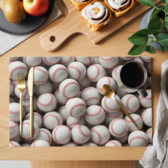 Baseball White Softball Placemats Set of 2, Sport Theme Abstract Art ...