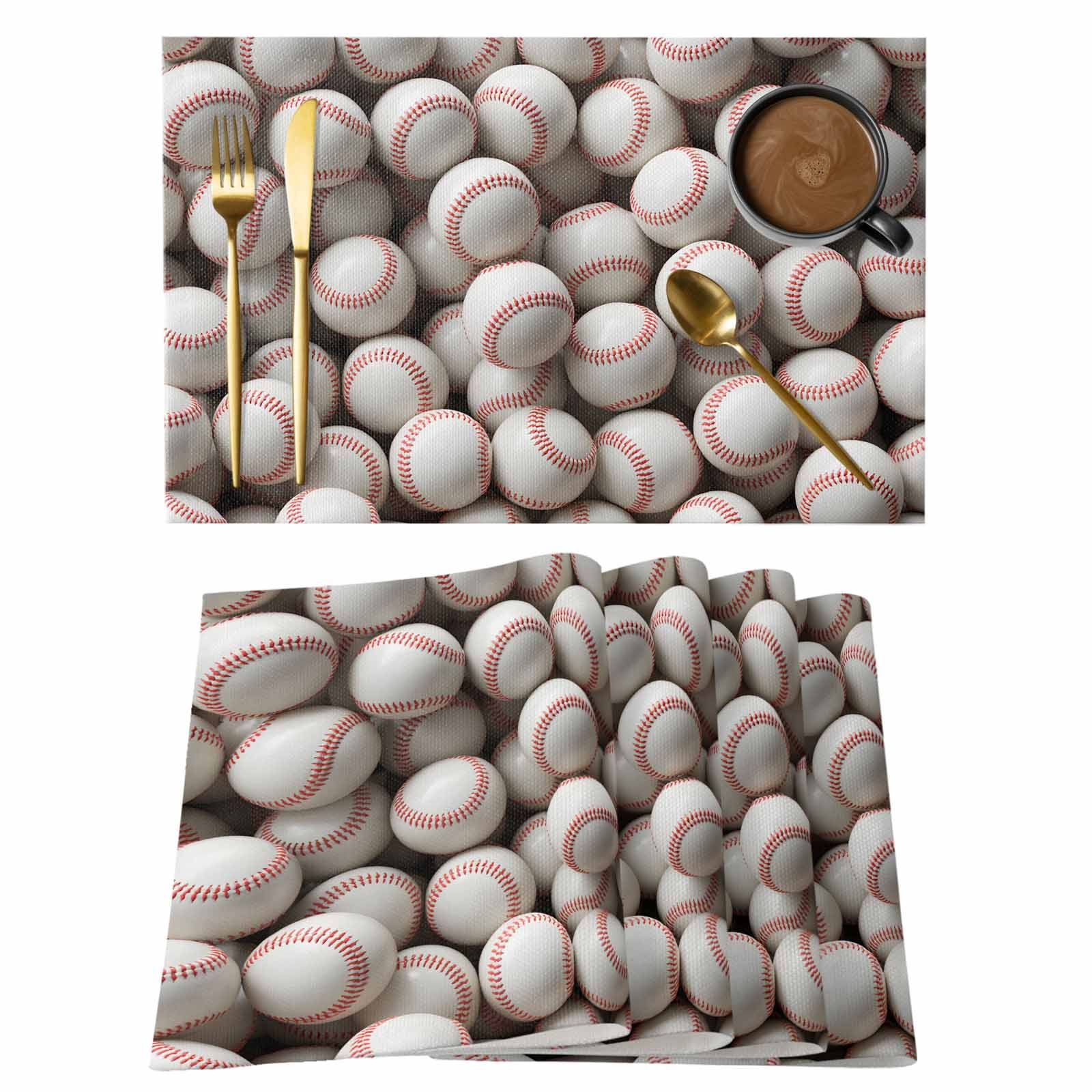 Baseball White Softball Placemats Set of 4 Sport Theme Abstract Art ...