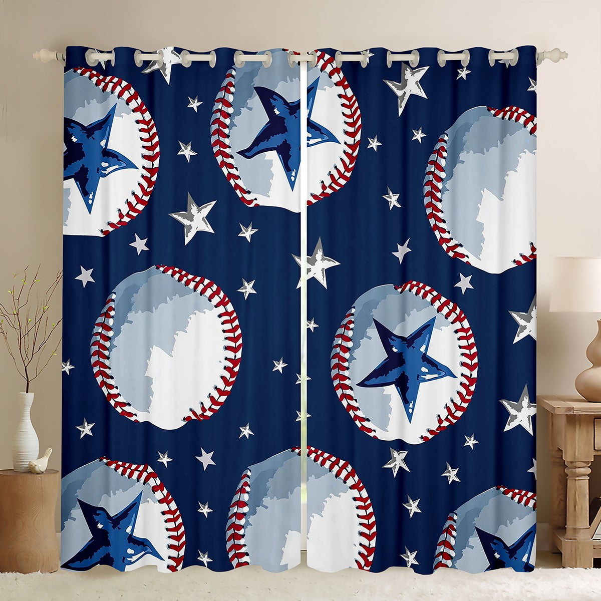 Baseball Window Curtain,Ball Sport Gaming Curtains Teens Men Room Decor ...