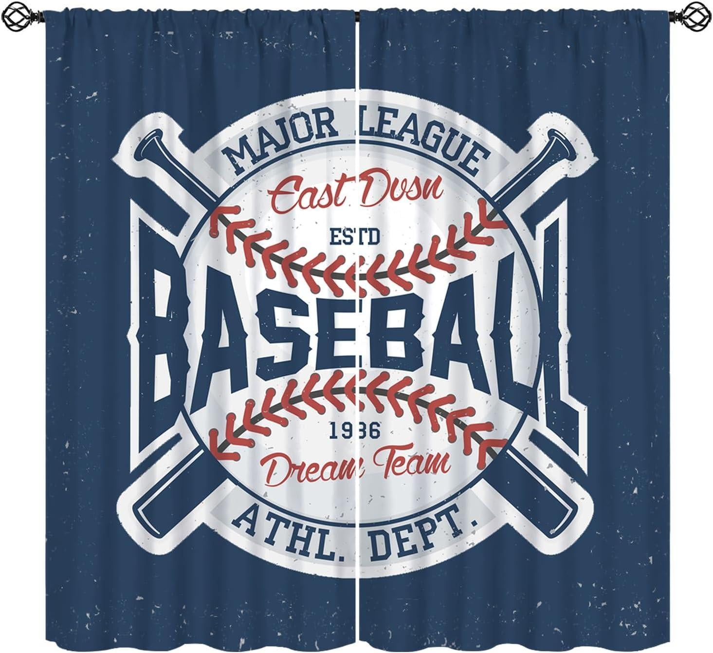 Baseball Window Curtain for Kids Sports Theme Window Treatments Vintage ...