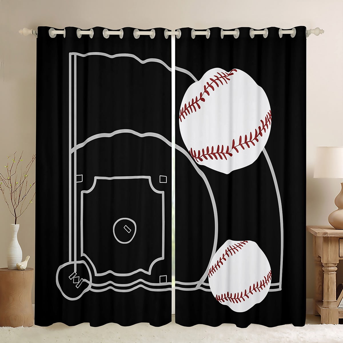 Baseball Window Curtain Sports Curtains Baseball Game Themed Window ...