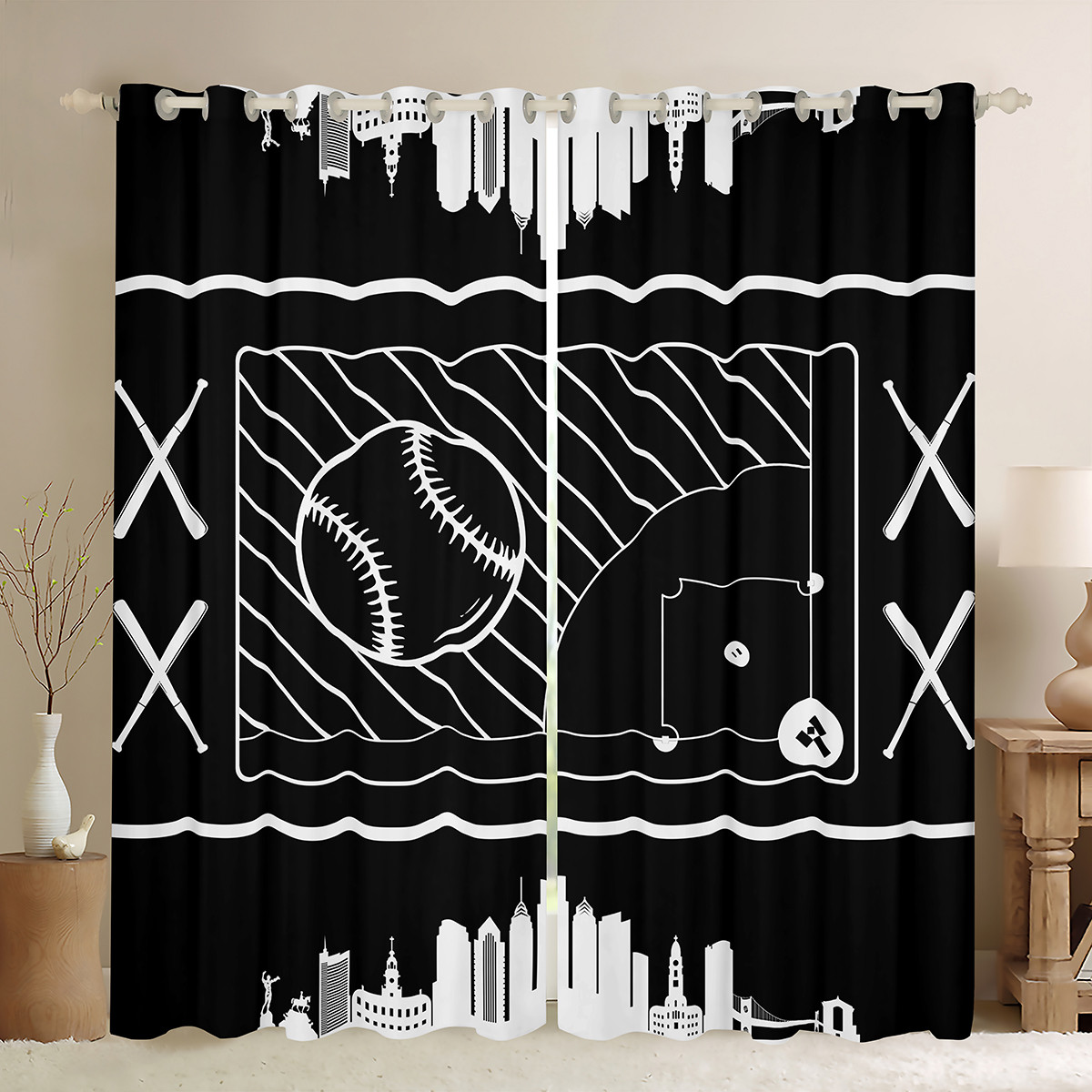 Baseball Window Curtains Teen Bedroom Decor,Sports Cool Baseball ...