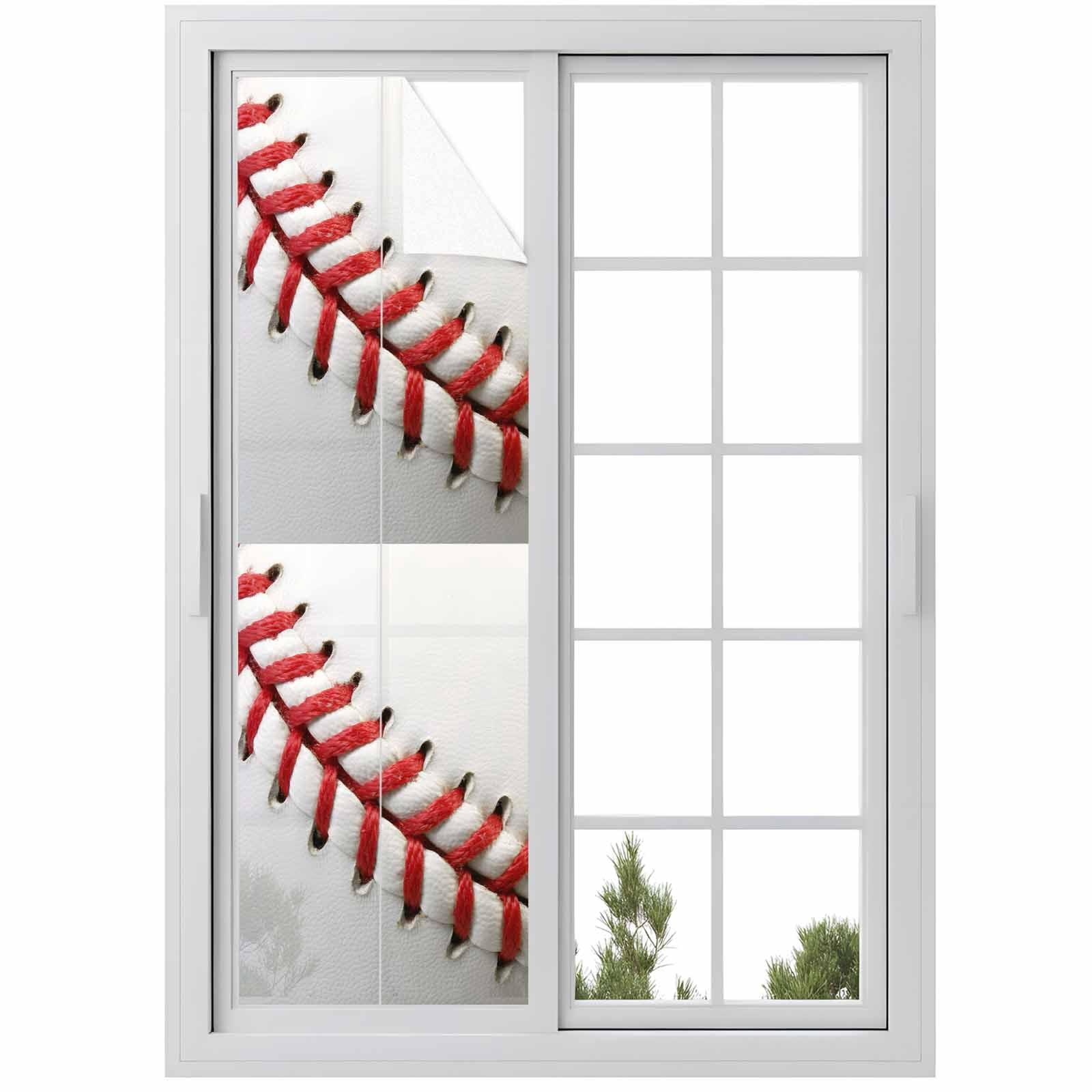 Baseball Window Privacy Film, Red White Texture Sports Ball Minimalist ...
