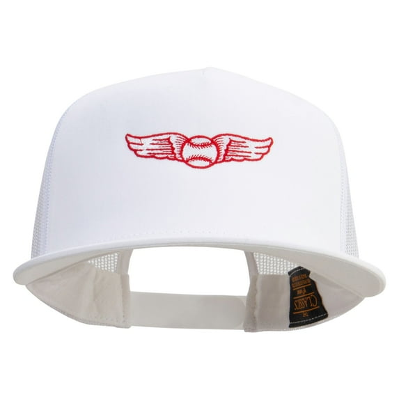 Baseball Wing Embroidered 5 Panel Mesh Trucker Snapback Cap - White ...