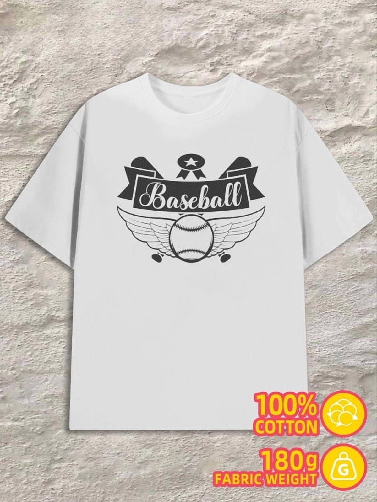 Baseball Wings Tee for men white 180G 100% Cotton Breathable fabric ...