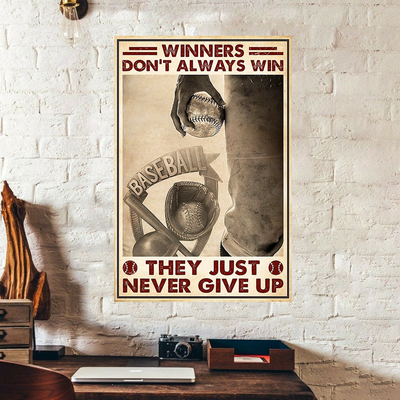 Baseball Winners They Just Never Give Up Poster Baseball Poster Gift ...