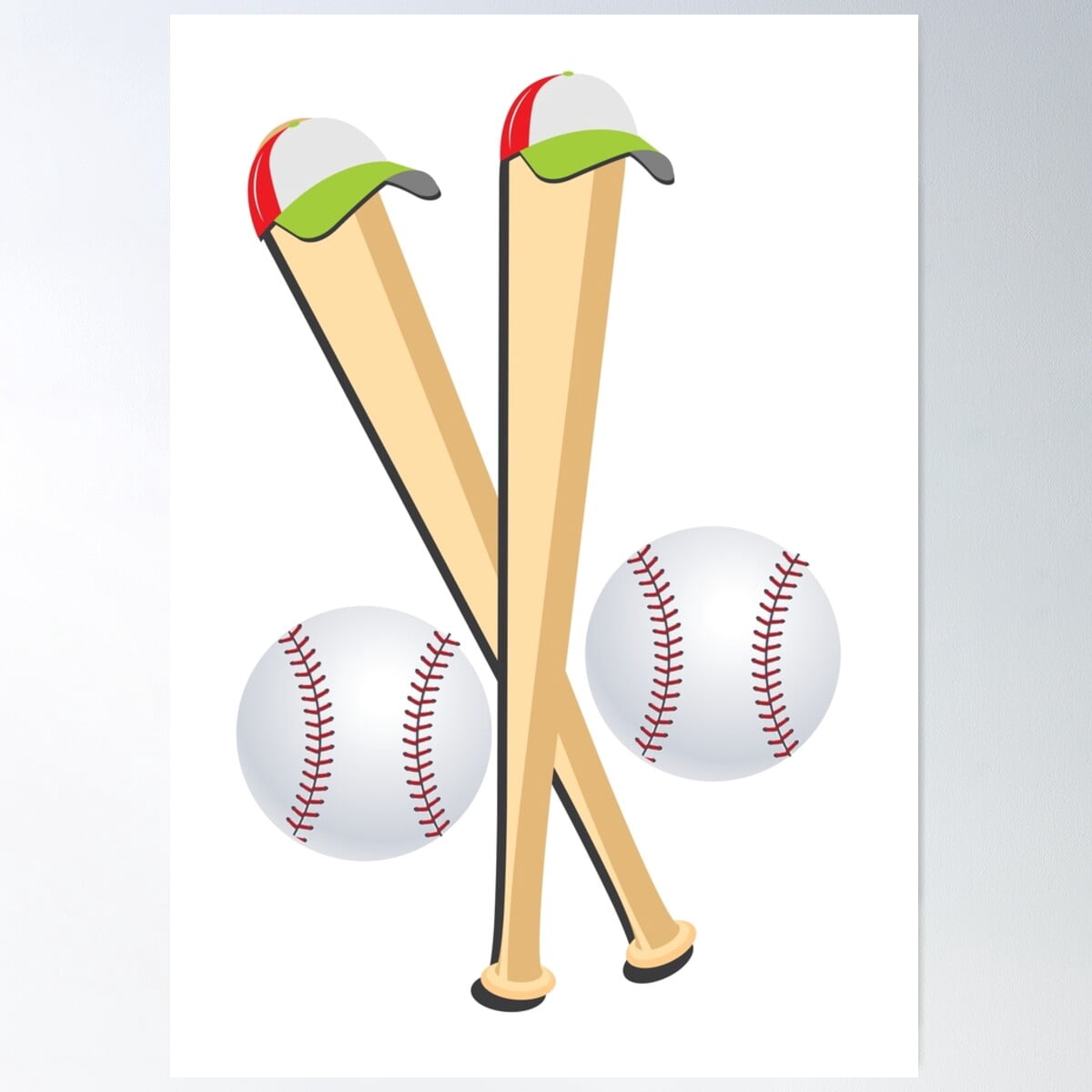 Baseball With Hat - Baseball Fan Poster Wall Art, Modern Wall Decor For ...