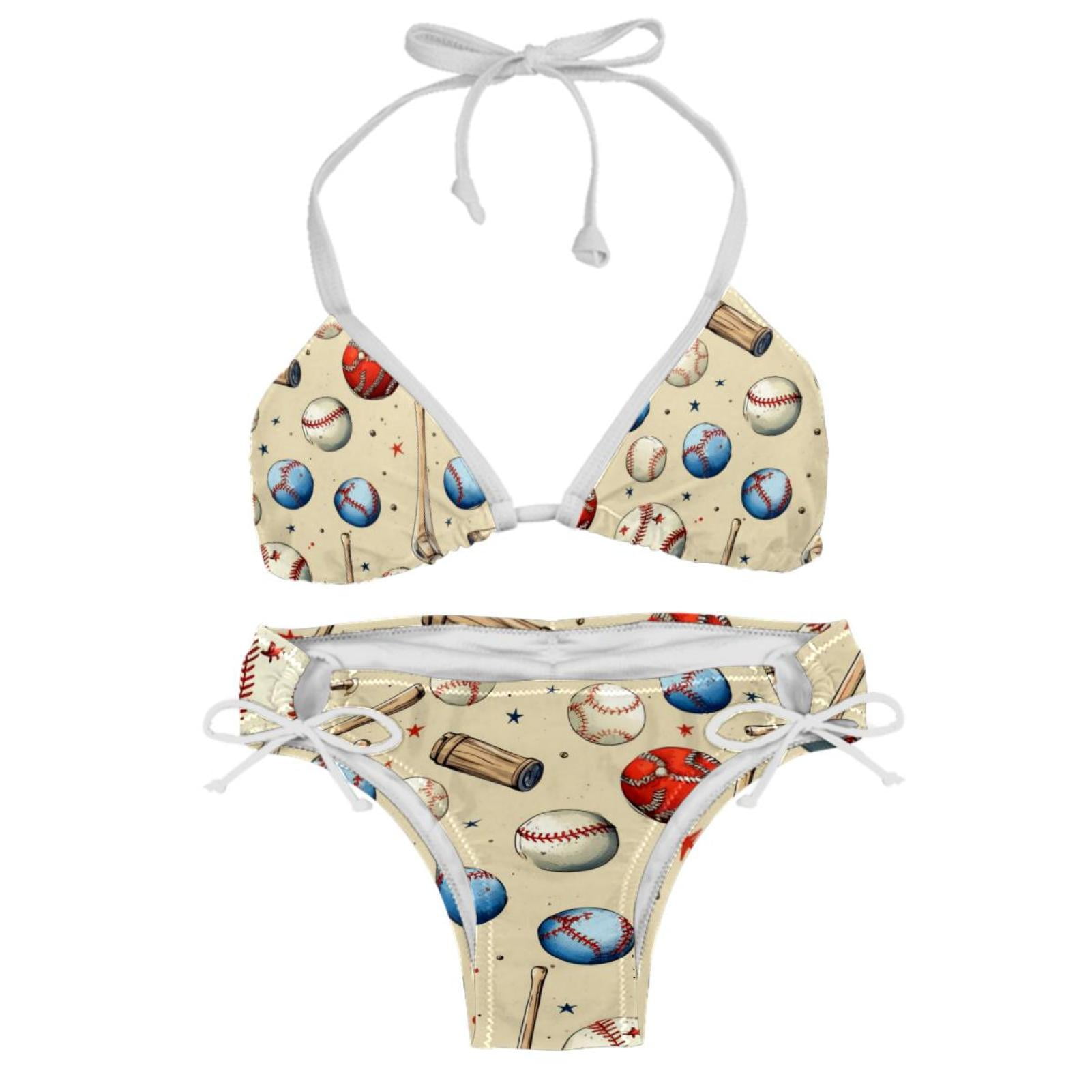 Baseball Women's Bikini Set with Detachable Sponge and Adjustable Strap ...