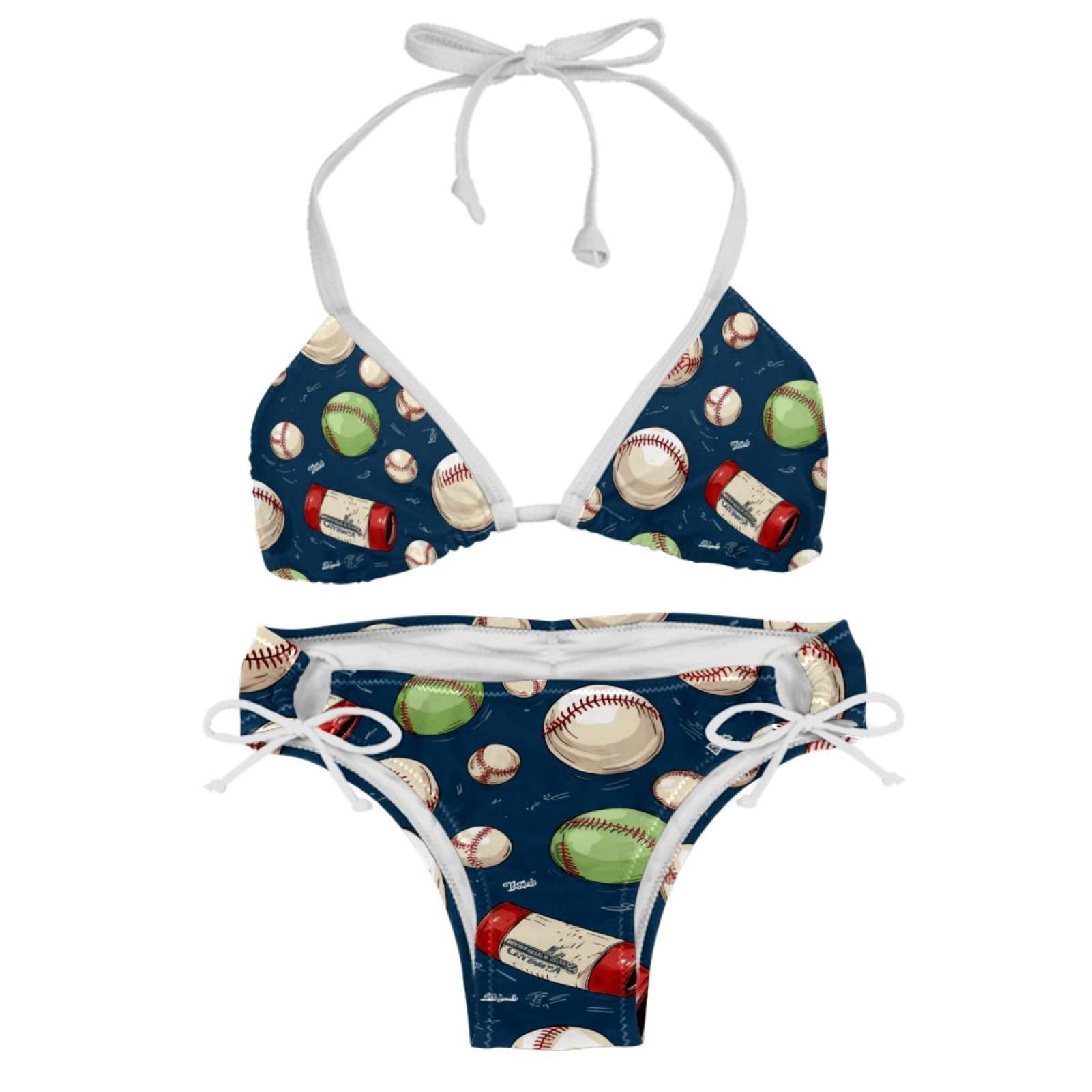 Baseball Women's Bikini Set with Detachable Sponge and Adjustable Strap ...