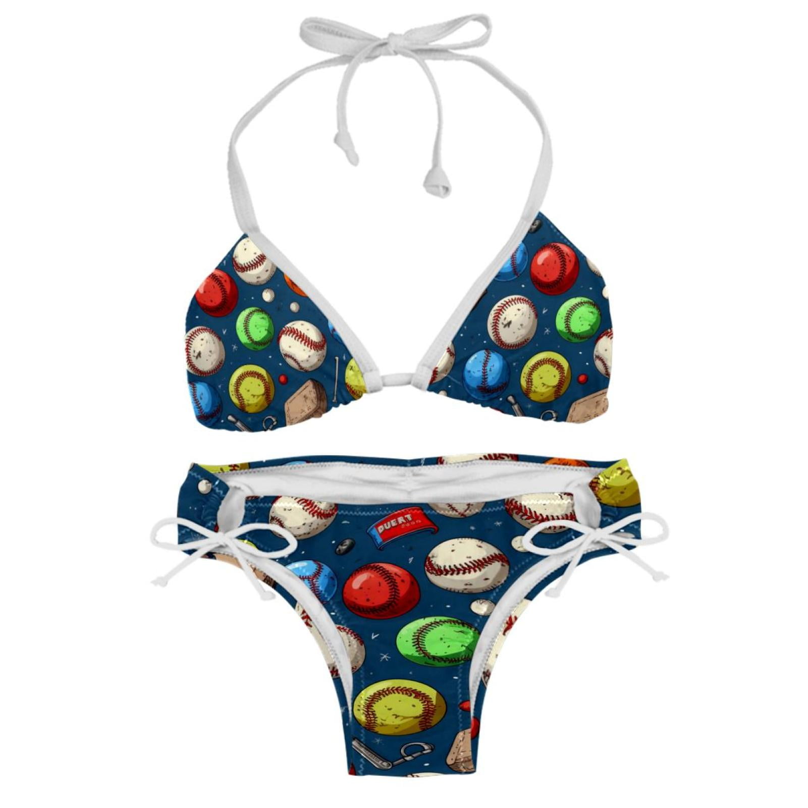 Baseball Women's One-Piece Swimsuit Bikini Set with Detachable Sponge ...