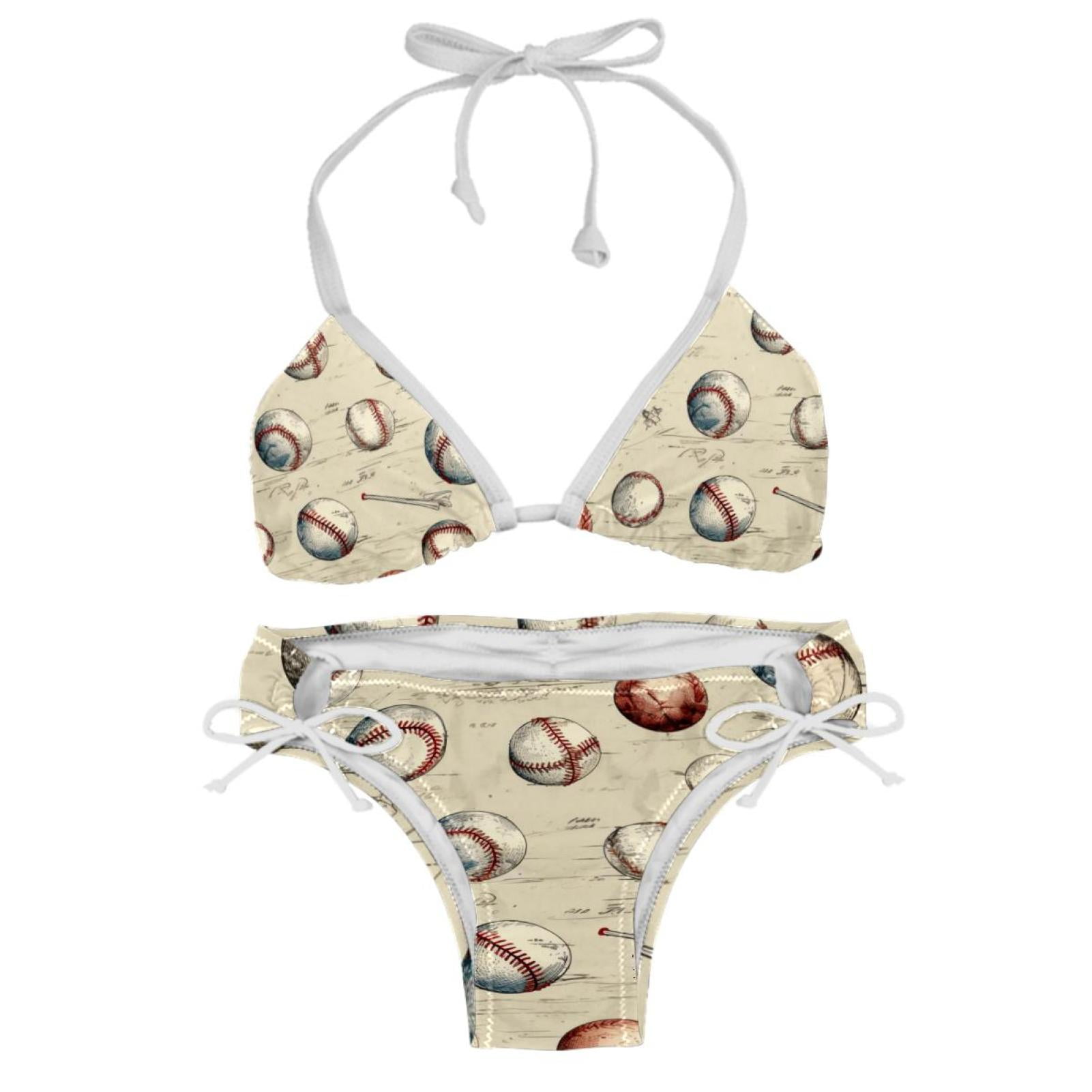 Baseball Women's One-Piece Swimsuit Bikini Set with Detachable Sponge ...