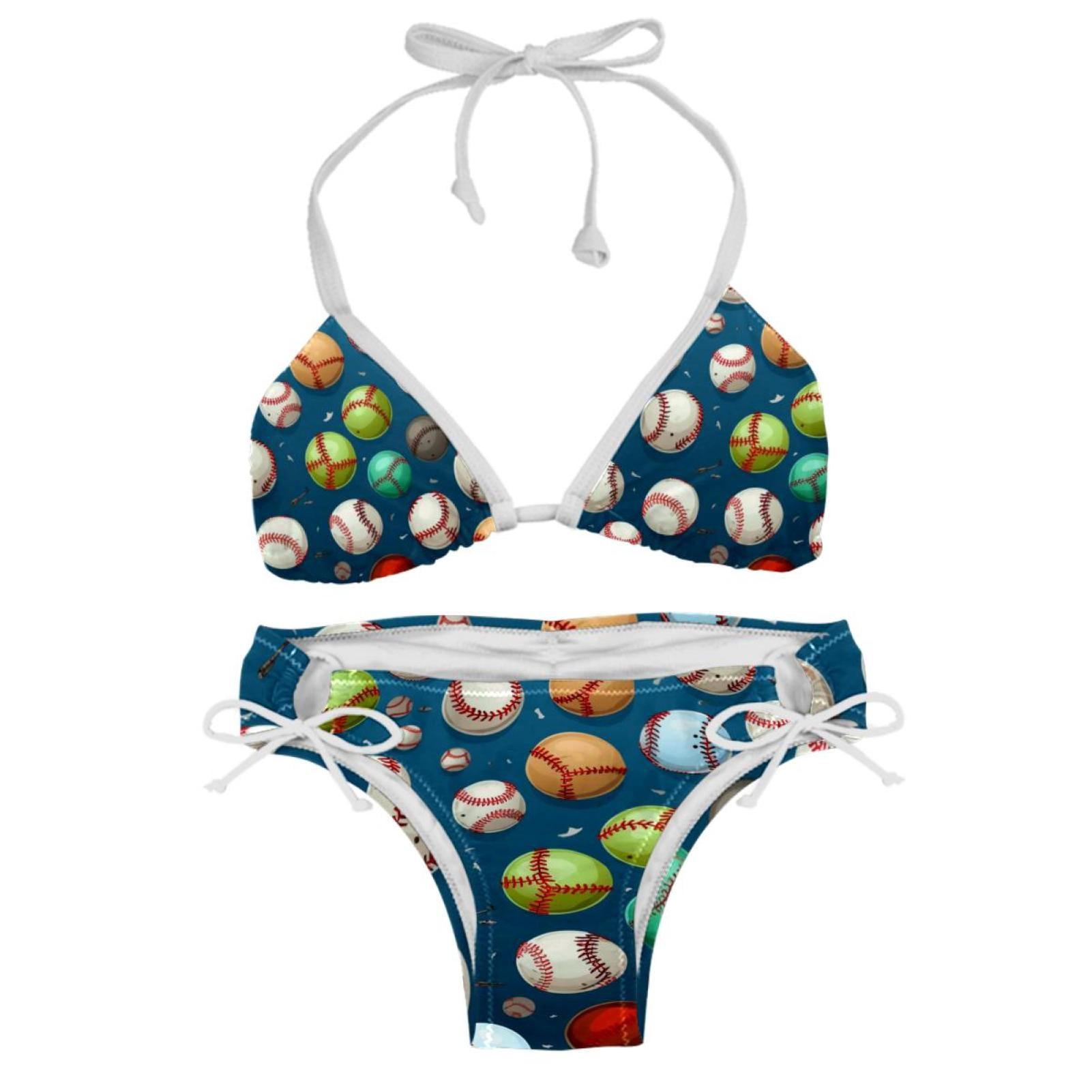 Baseball Women's Swimsuit Bikini Set, Detachable Sponge, Adjustable ...