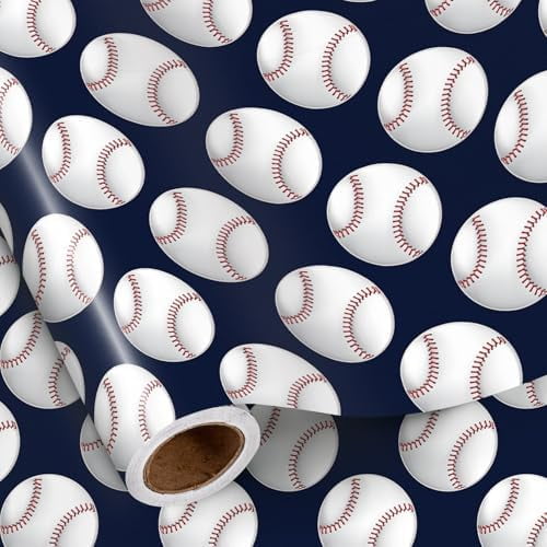 Baseball Wrapping Paper Roll for Boys, Mini Roll, Classic White ...