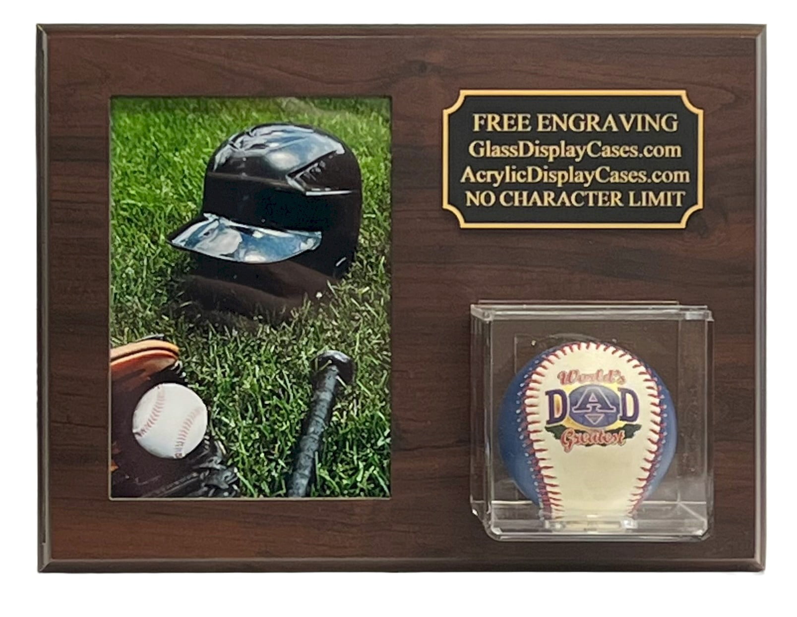 Baseball and 5" X 7" Photo Vertical Display Case Plaque. Engraved ...