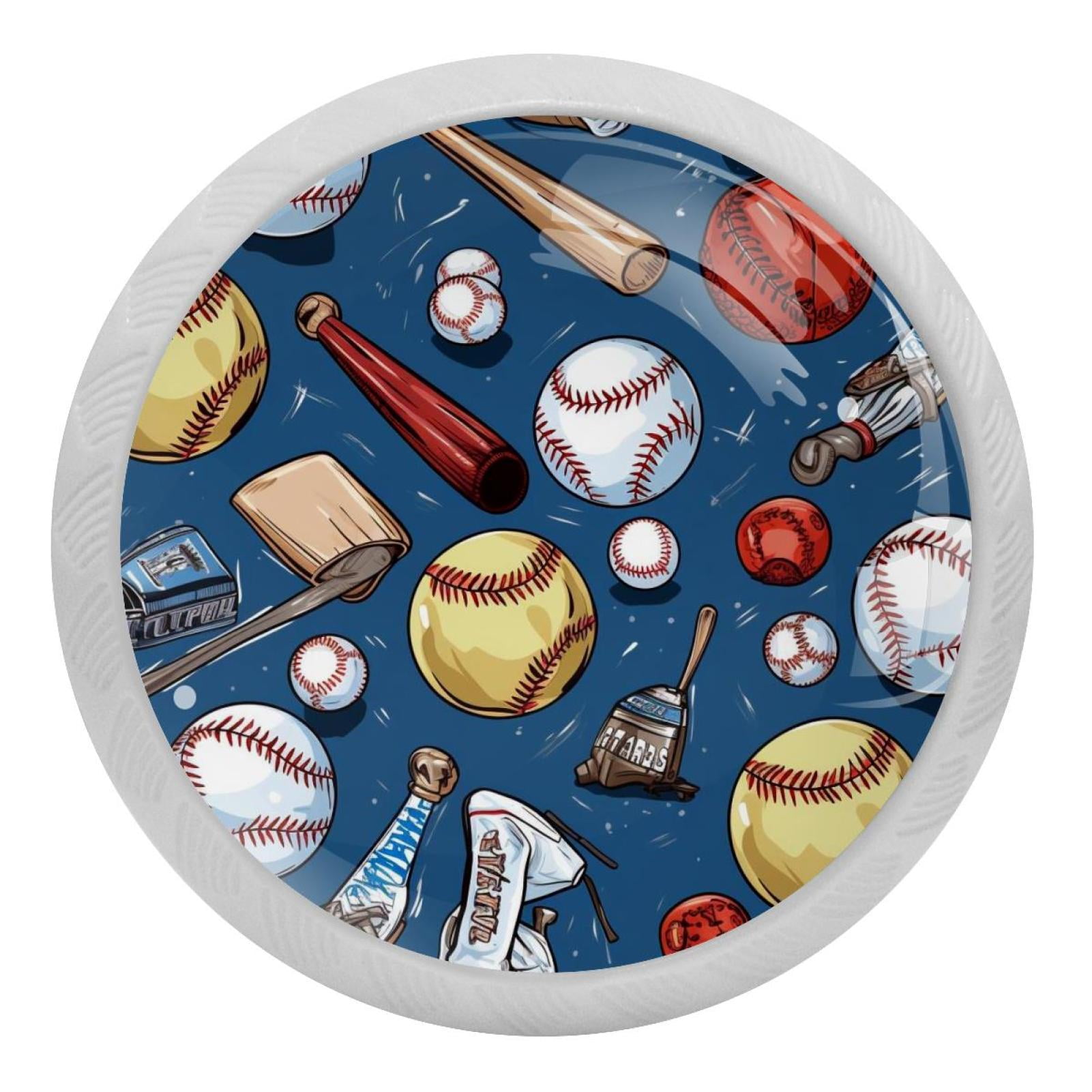 Baseball and Ball Bat Glow in The Dark Crystal Glass Cabinet Knobs 4 ...