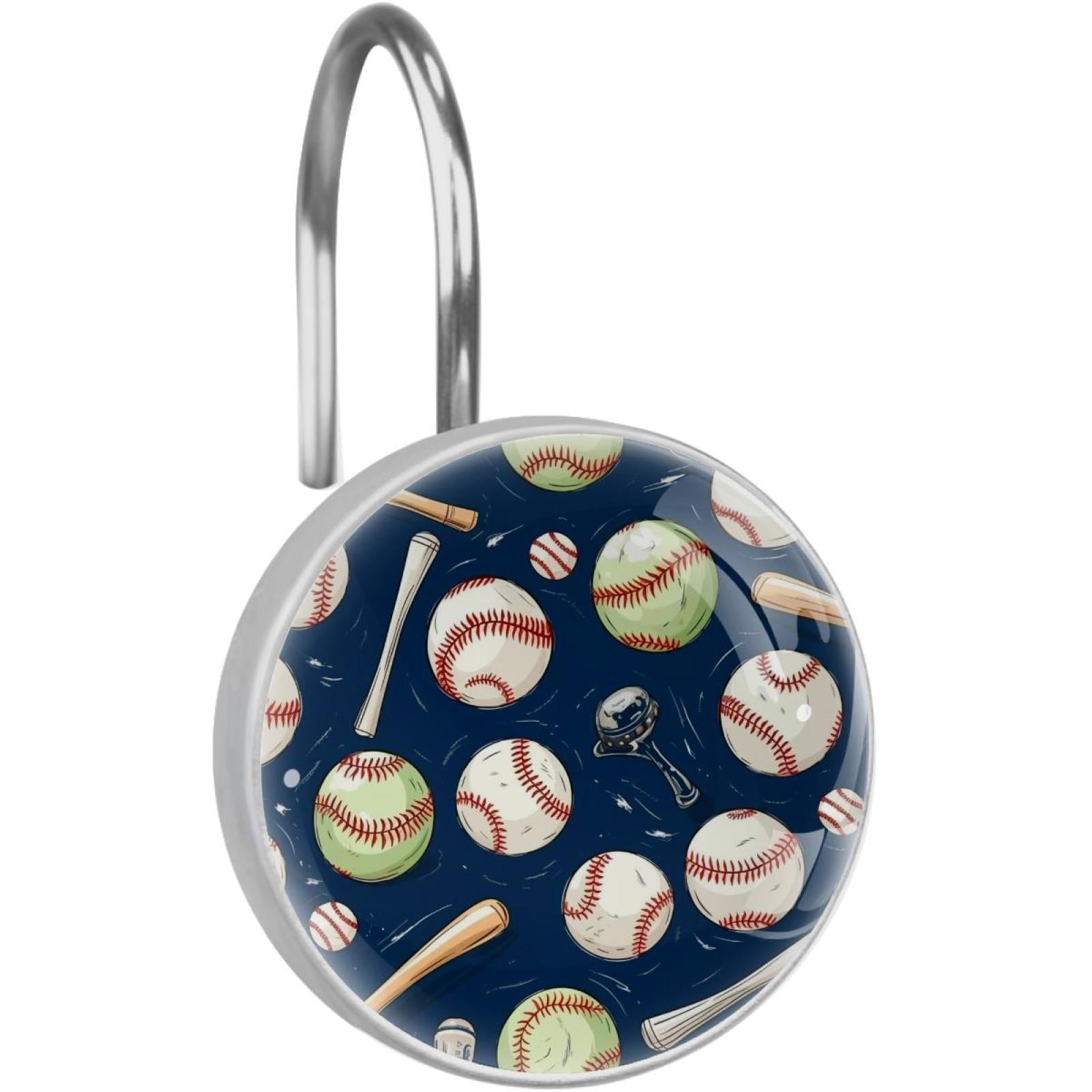 Baseball and Ball Bat Rolling Shower Curtain Hooks, Clear Crystal Glass ...
