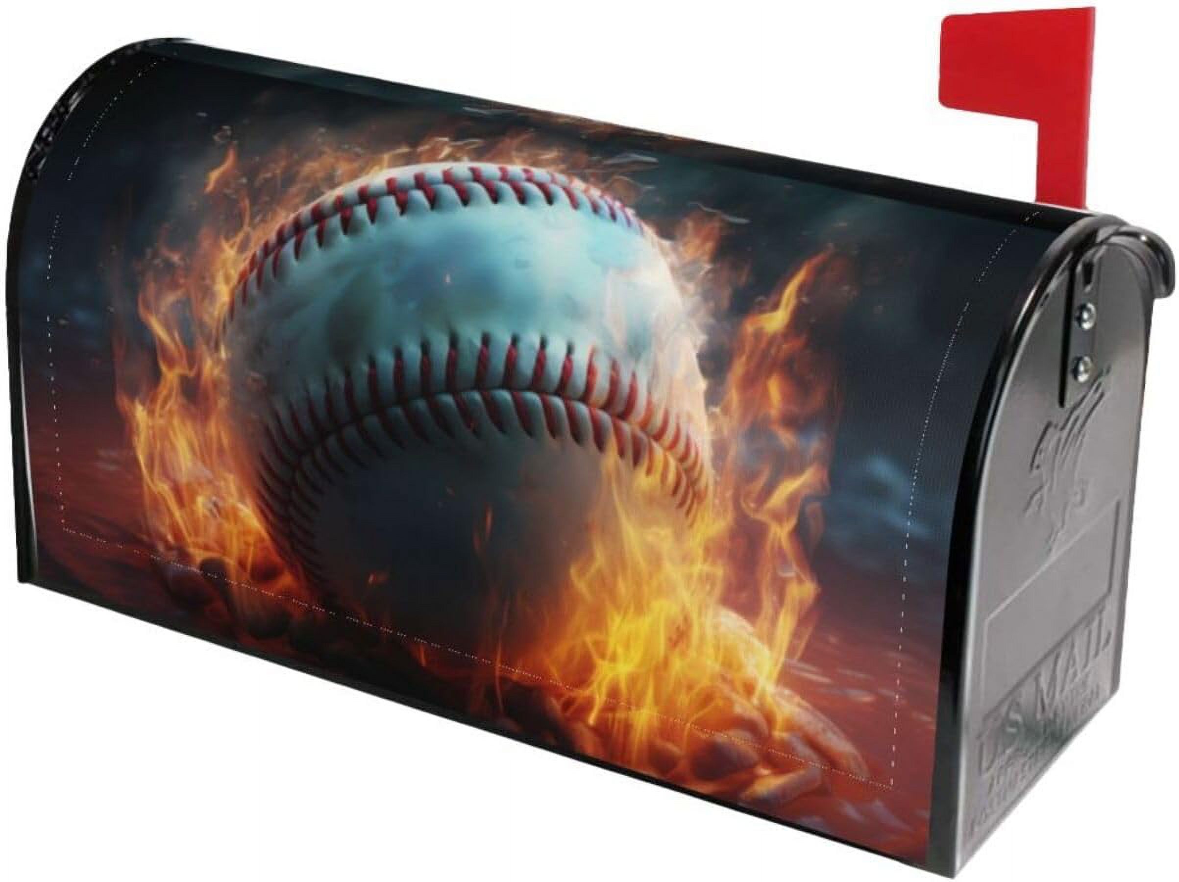 Baseball on Fire Mailbox Covers, Sports Magnetic Post Box Cover Wraps ...