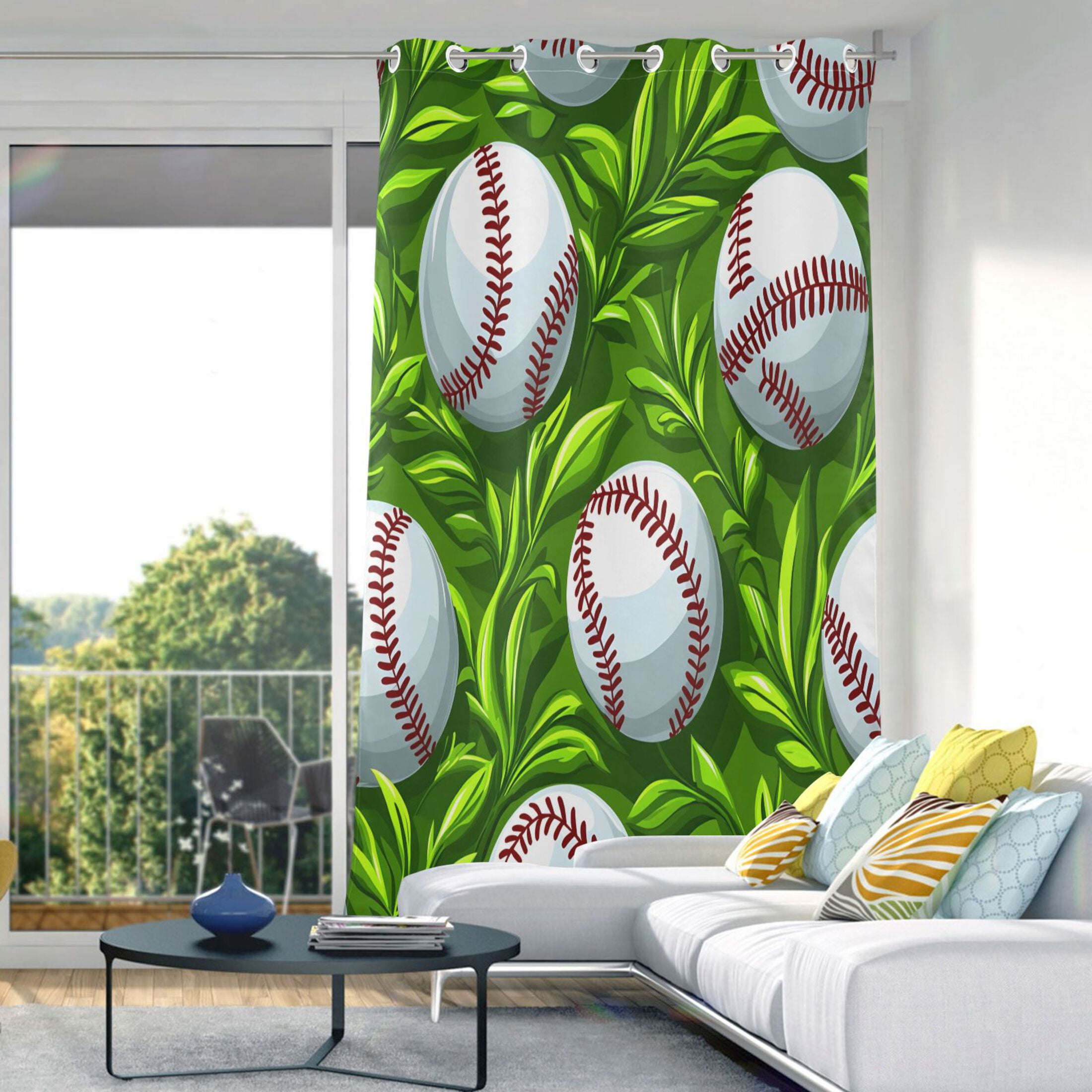 Baseball on Grass Blackout Curtains 84"x42" Thermal Insulated Curtain 1 ...