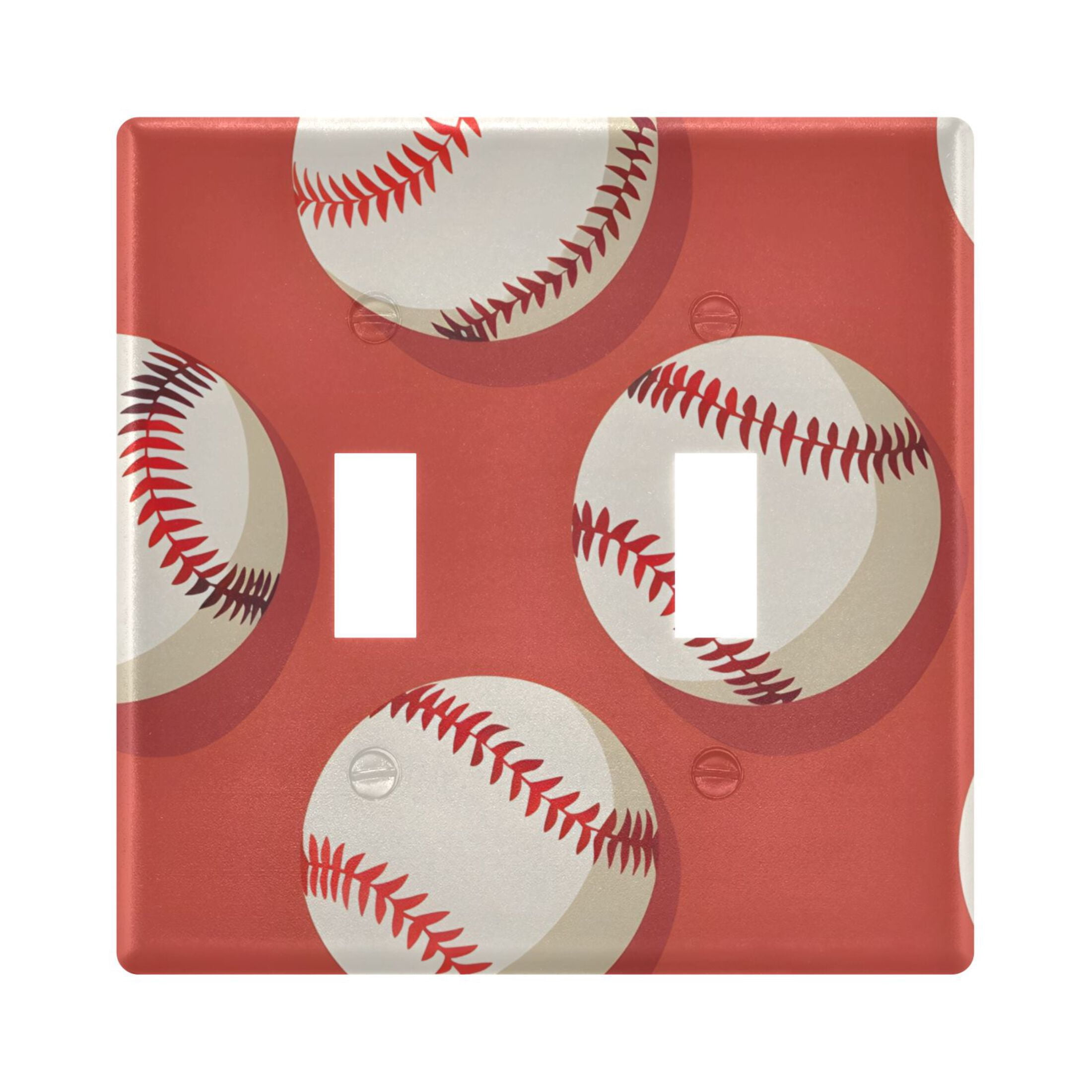 Baseball on Red Light Switch Plate Covers 2 Gang Wall Plate Plastics ...