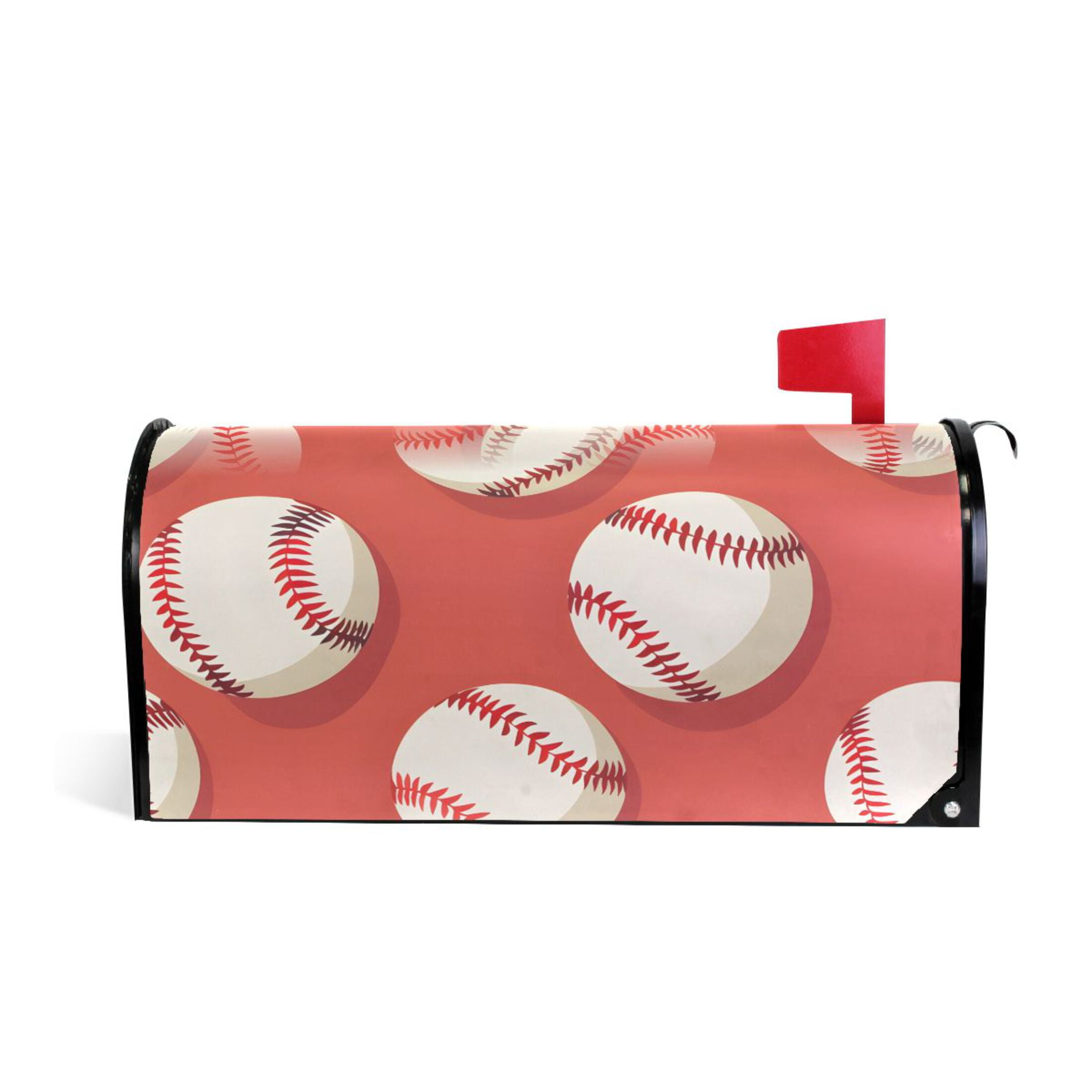 Baseball on Red Magnetic Mailbox Covers 25.5" X 21" Post Letter Box ...