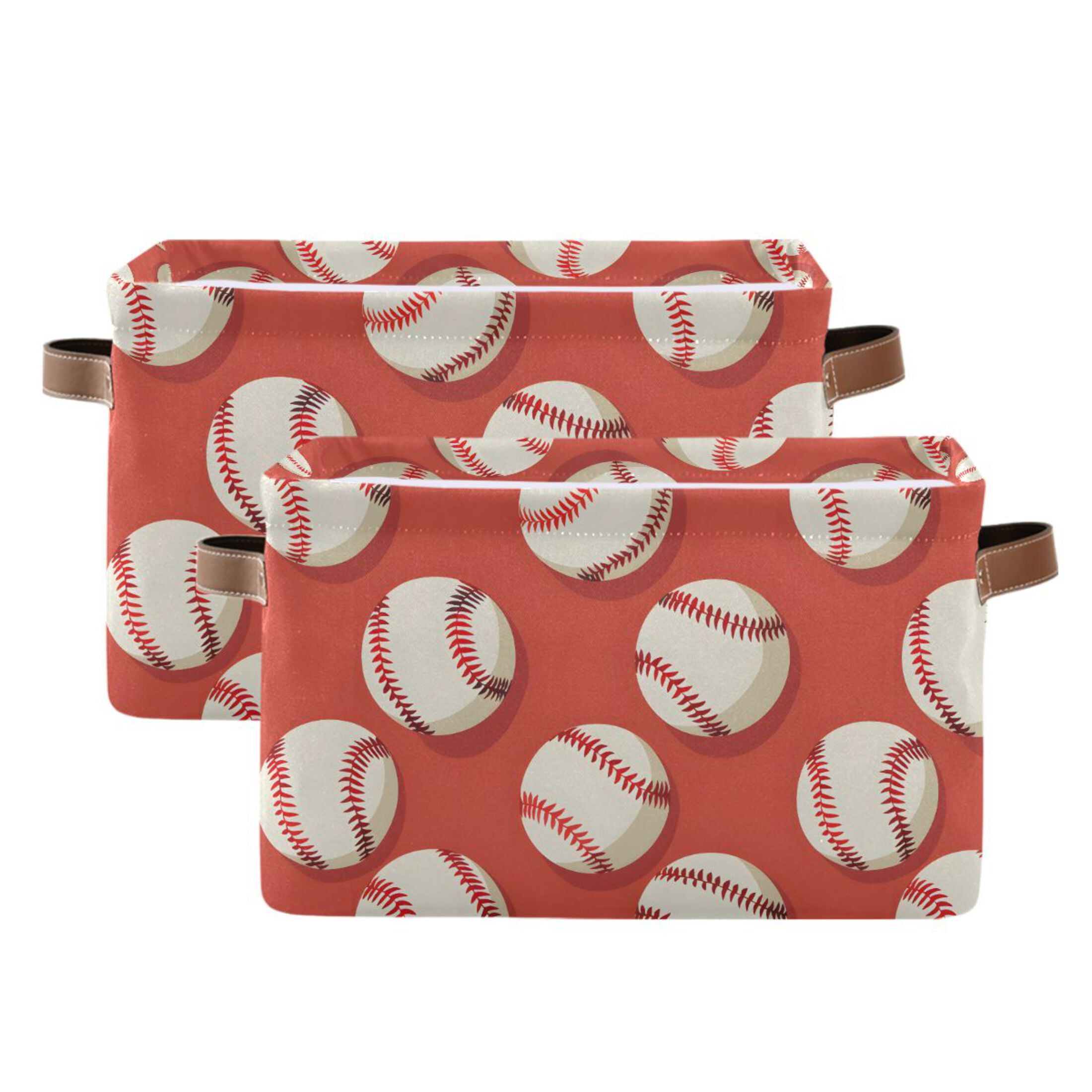 Baseball on Red Storage Bins with Handle Fabric Organizer Basket ...