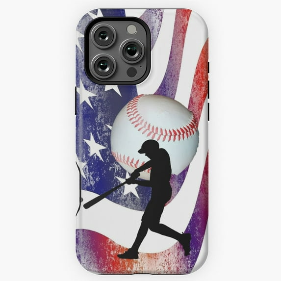 Baseball on the USA Flag Phone Case for iPhone 16 15 14 13 12 11 Pro ...