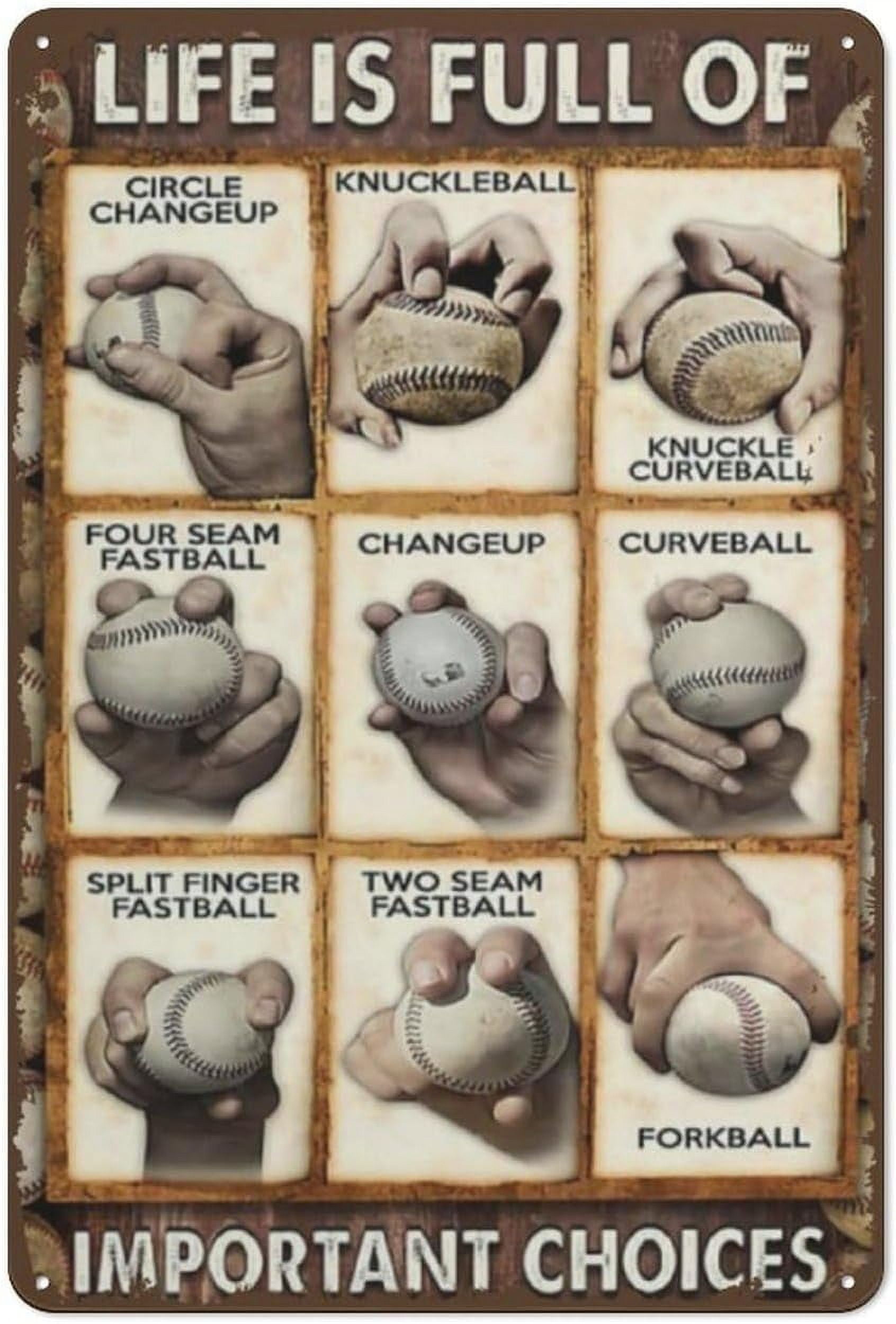 Baseball pitching grips cheat sheet Vintage Tin Sign Metal Poster Art ...