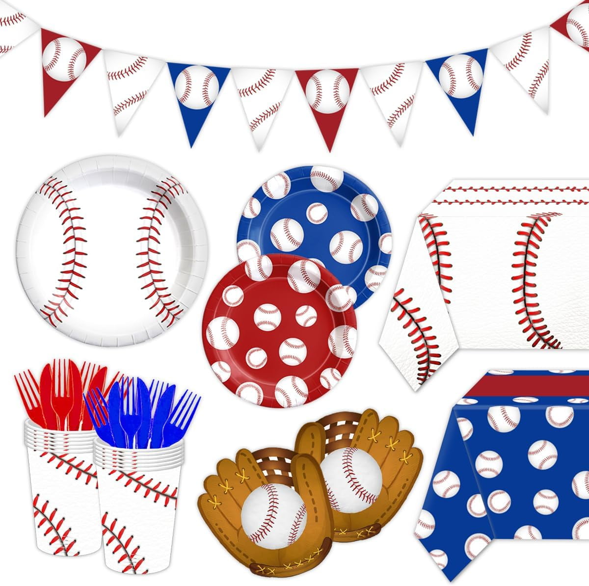 Baseball - themed Party Supplies Set, Including Paper Plates, Paper ...