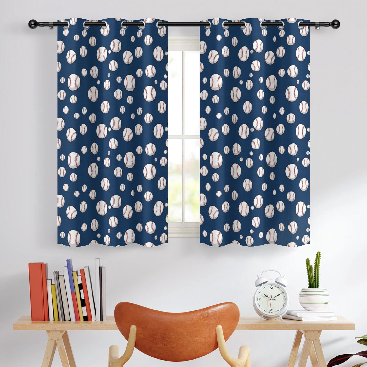 Baseballs Blue Pattern Blackout Curtains,Triple Weaved Fabric,Thermal ...