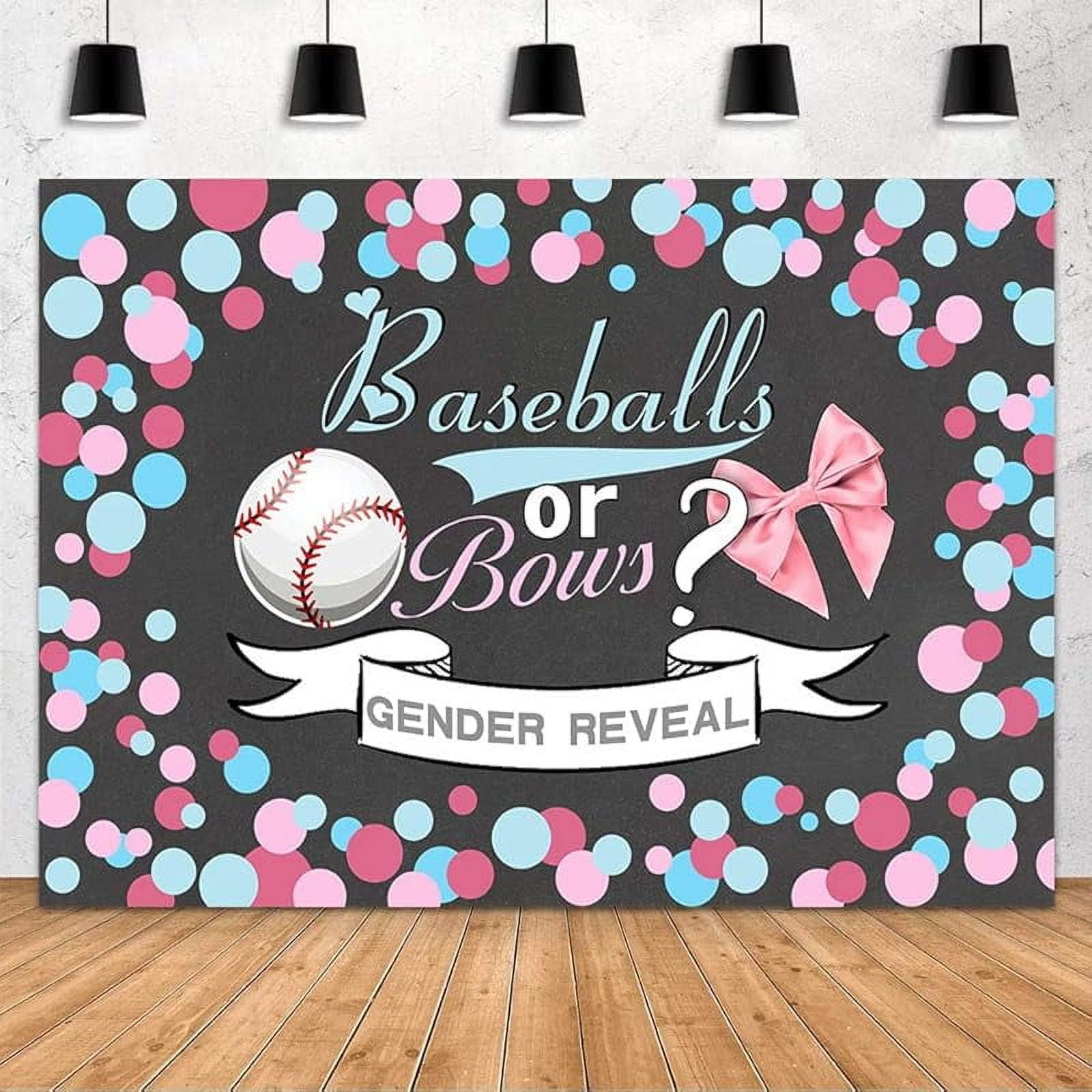 Baseballs or Bows Gender Reveal Backdrop Pink or Blue Boy or Girl He or ...