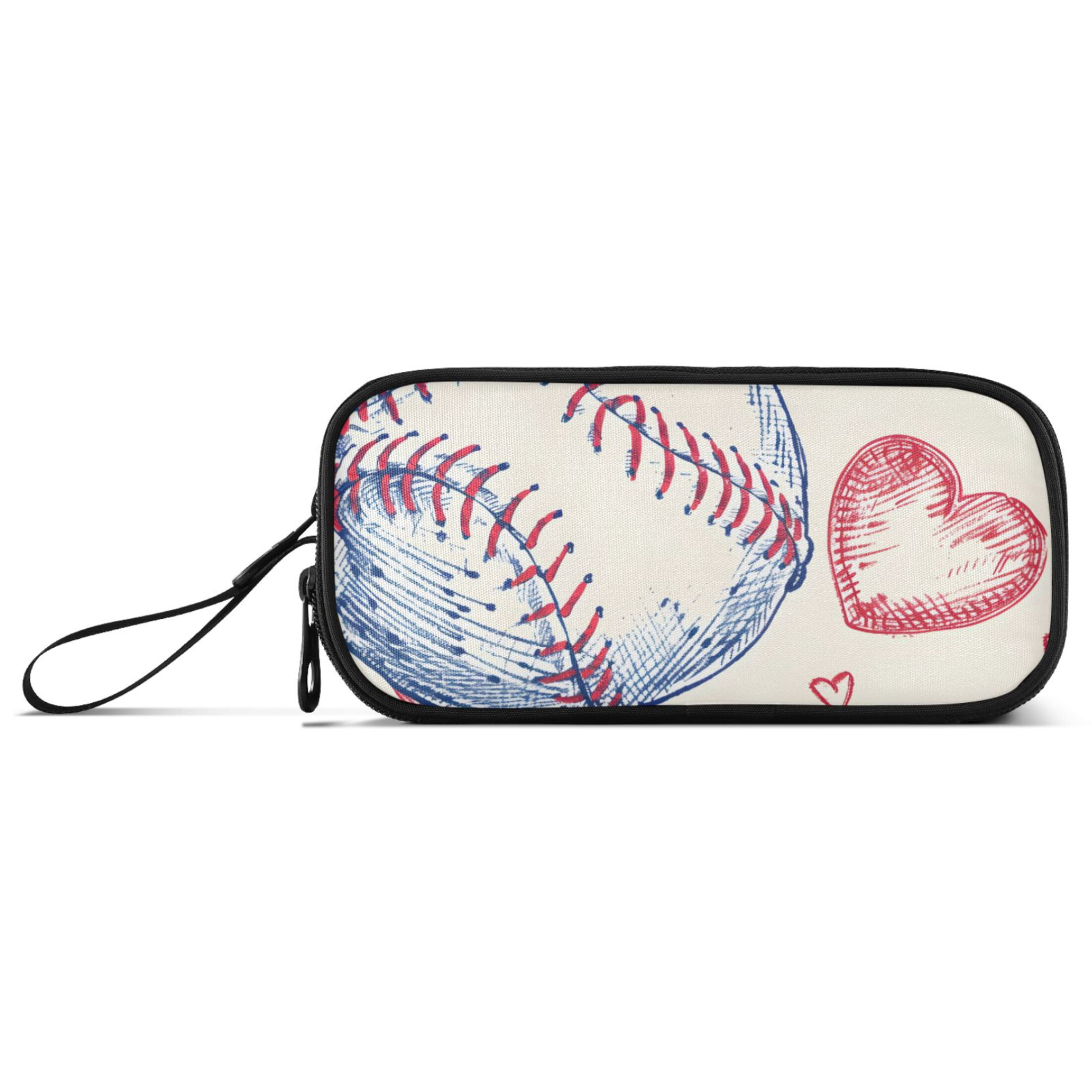 Baseballs Hearts Hand Painted Pencil Case Stationary Holder Pen Bag ...