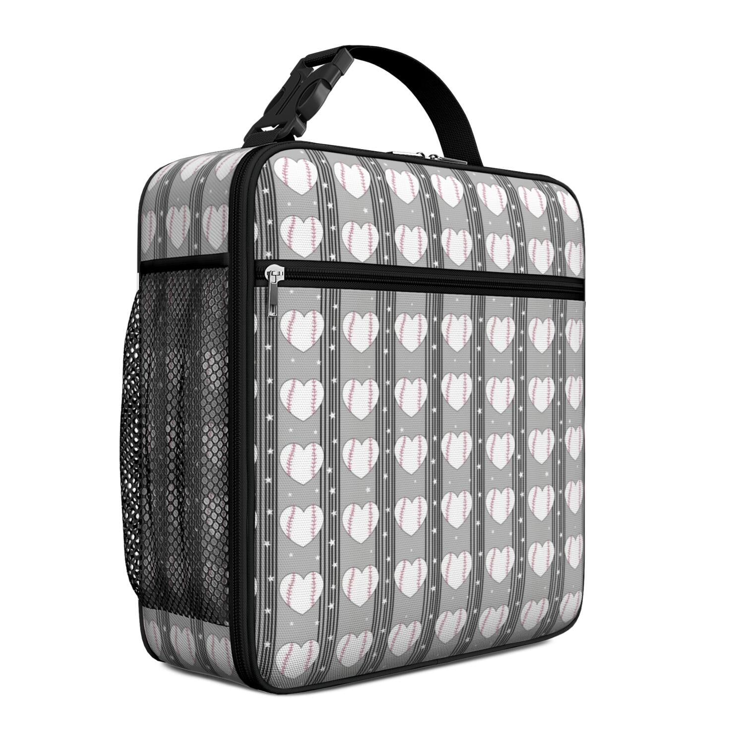 Baseballs and Hearts Light Gray Pattern Insulated Lunch Bag Teens,Lunch ...