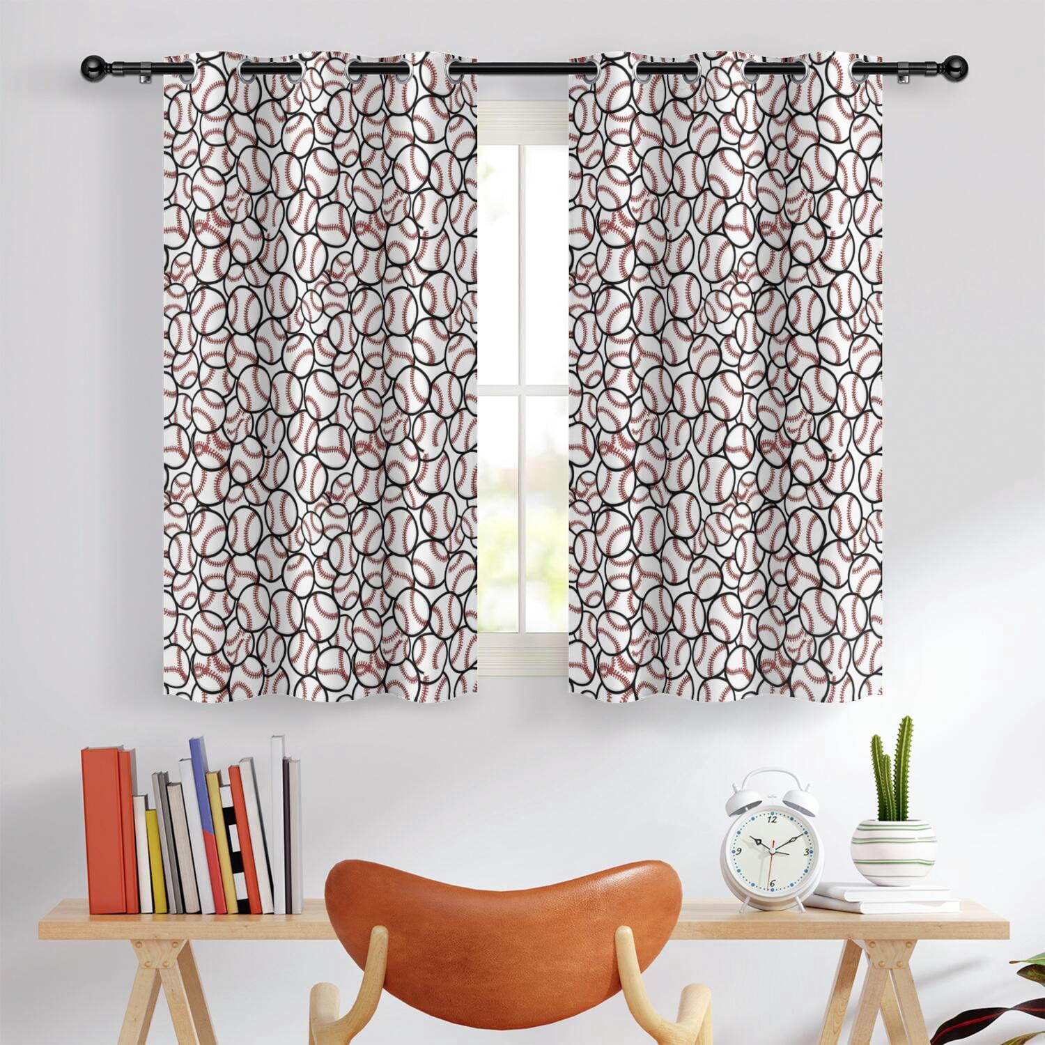 Baseballs Outlines White Pattern Blackout Curtains,Triple Weaved Fabric ...