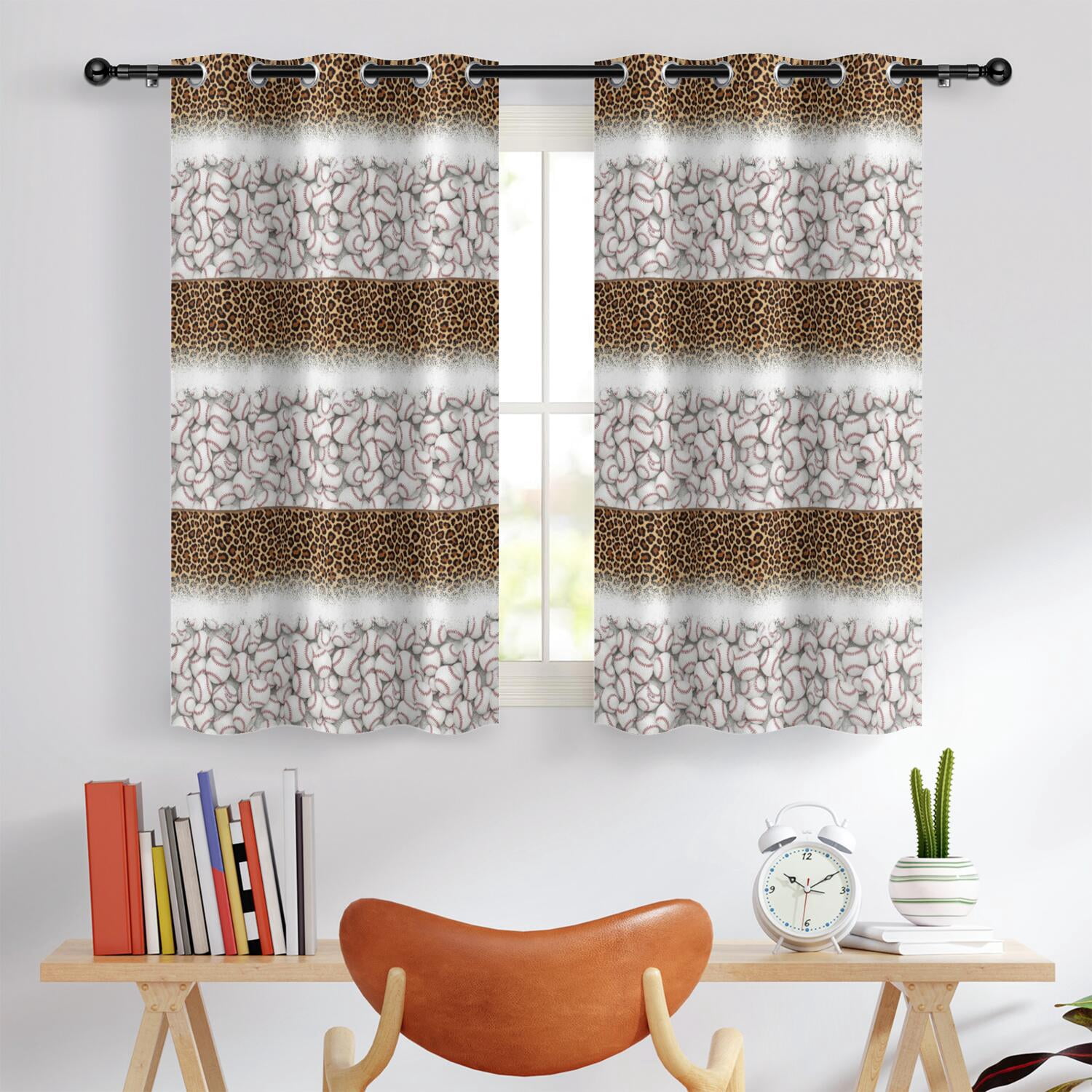Baseballs and Leopard Print Blackout Curtains,Triple Weaved Fabric ...
