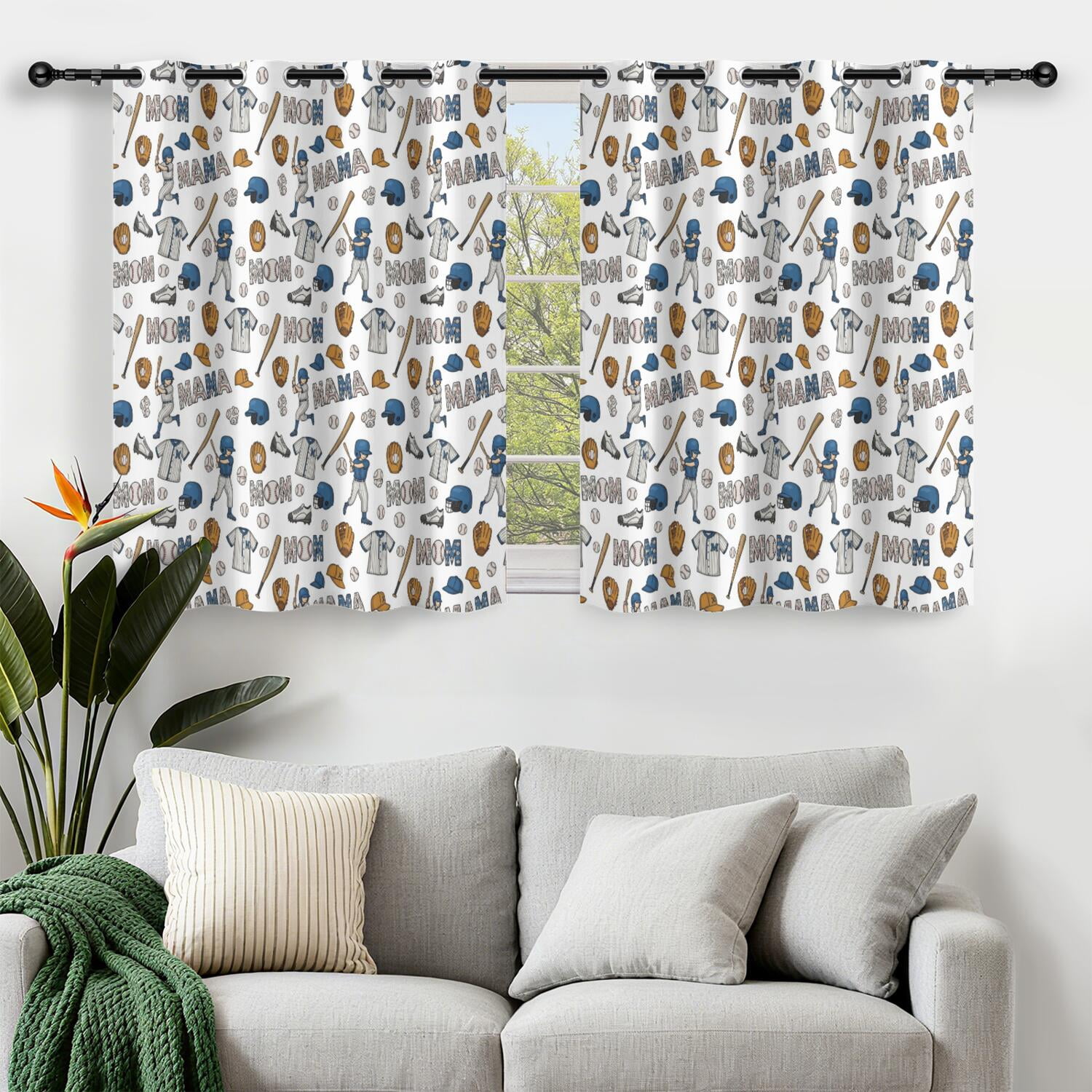 Baseballs and Mom Letters White Blackout Curtains,Triple Weaved Fabric ...
