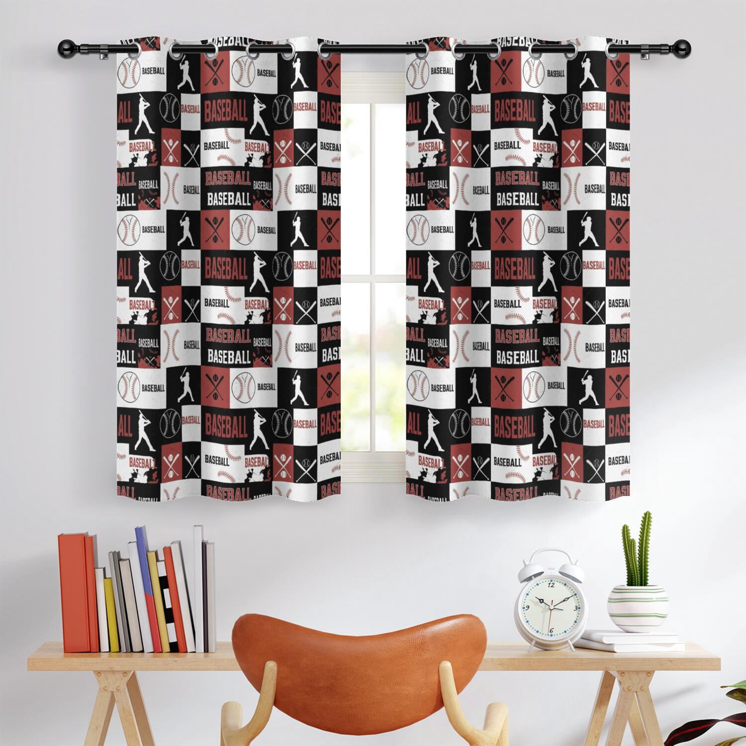 Baseballs and Player Silhouettes Blackout Curtains,Triple Weaved Fabric ...