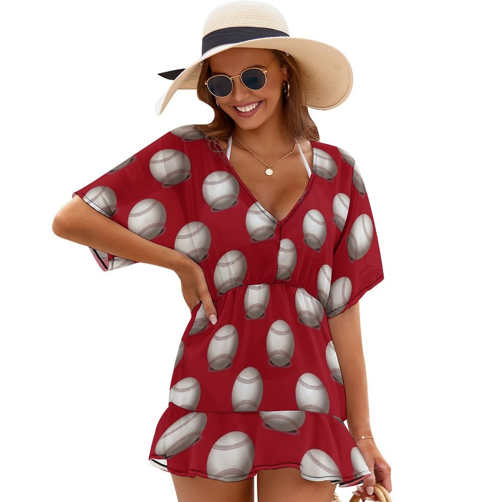 Baseballs on Red Background Cover Ups Aesthetic clothing Bridesmaid ...