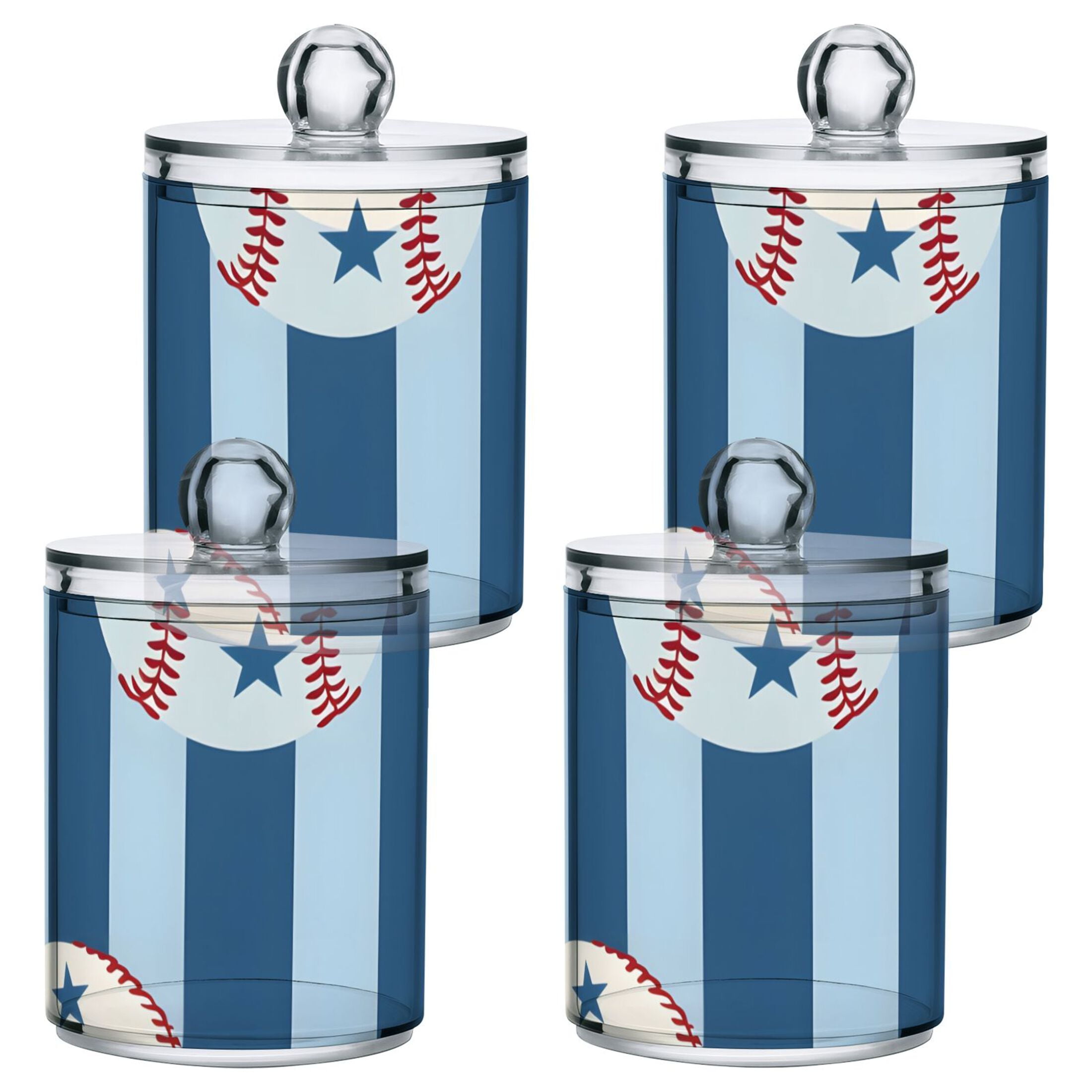 Baseballs with Star Patterns Blue Stripes Translucent Plastic Cans ...